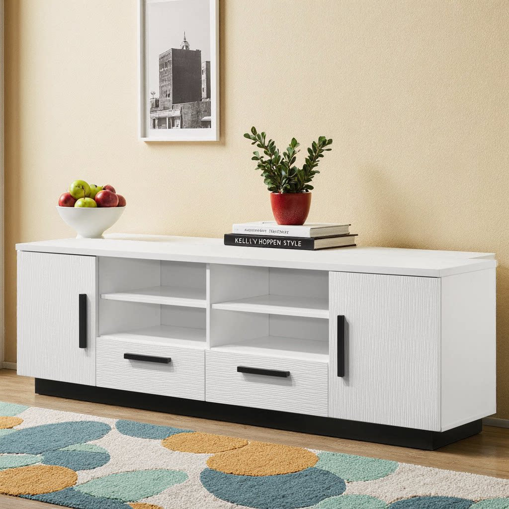 Latitude Run® 70.5 Inch Wide White Finish TV Stand with Drawers | Wayfair