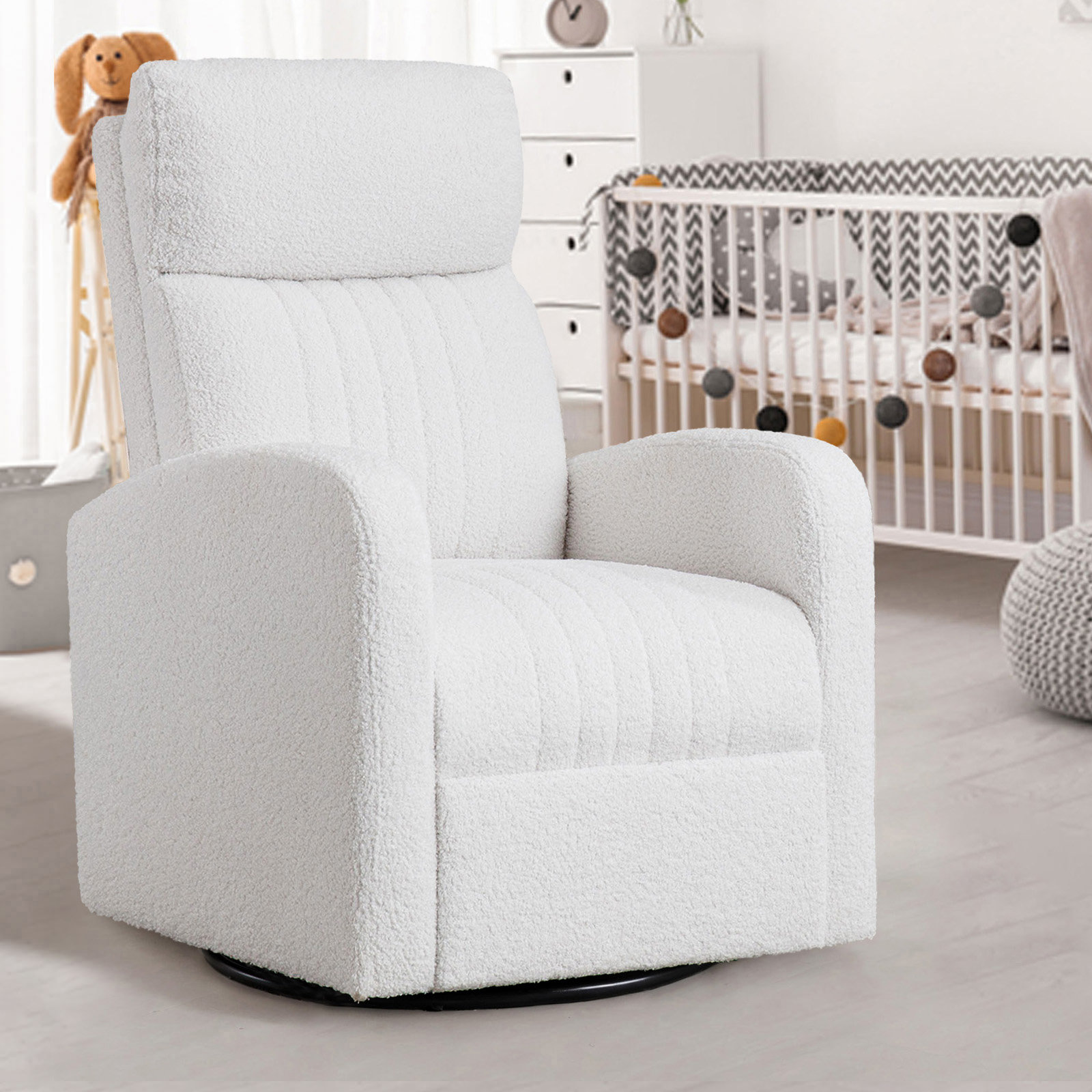 Ebern Designs Deaja Upholstered Teddy Swivel Rocker Nursery Chair with ...