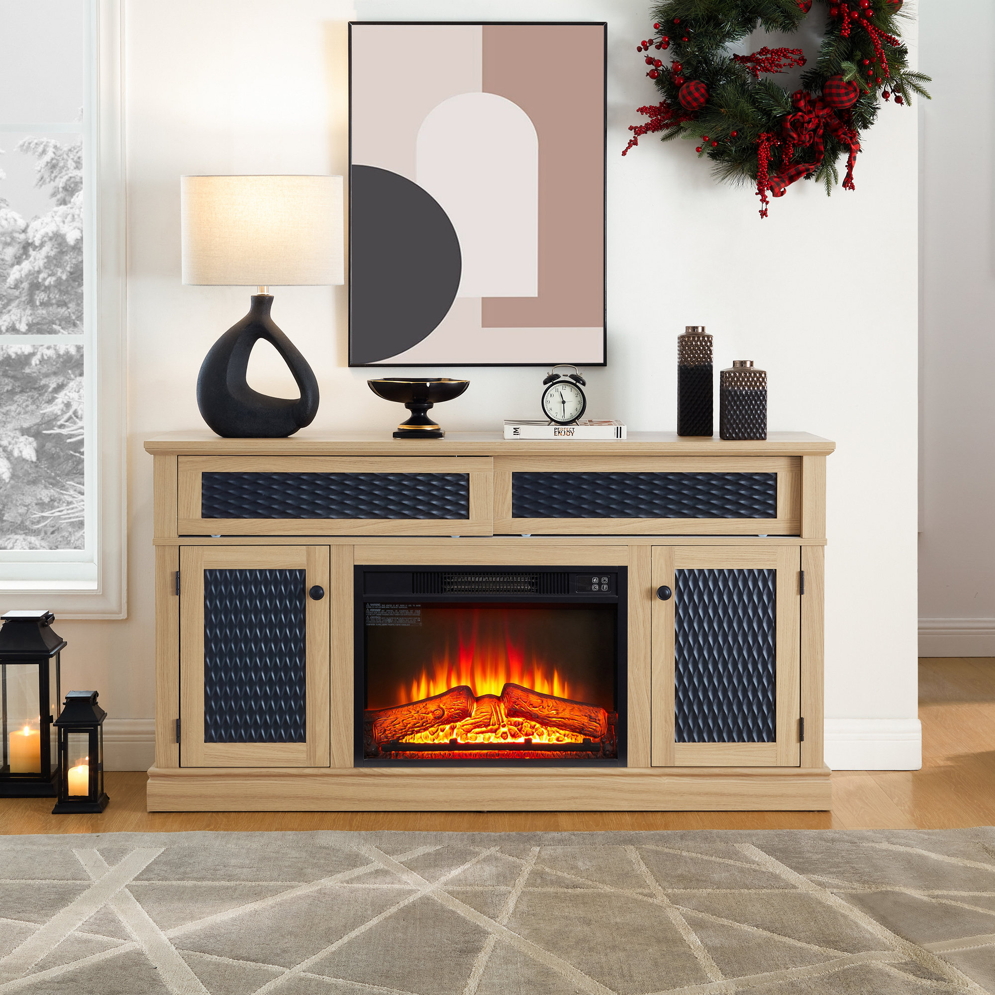 Latitude Run® Embossed Pattern TV Stand With 23" Fireplace Insert,, TV ...
