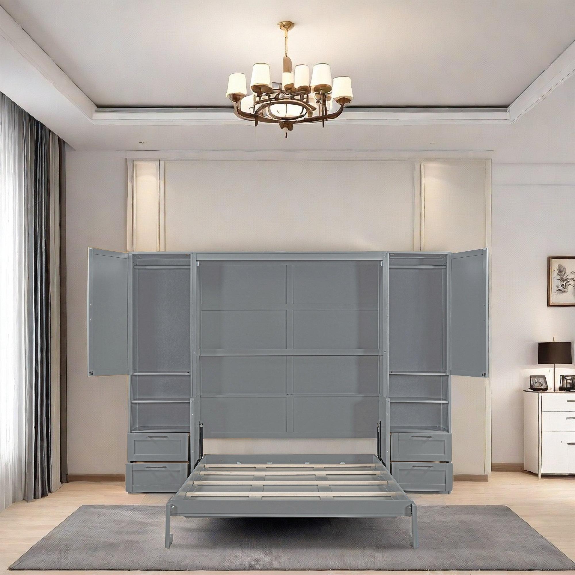 Wonderfulsky Murphy Bed With Side Flip, Queen Size Wall Bed With ...