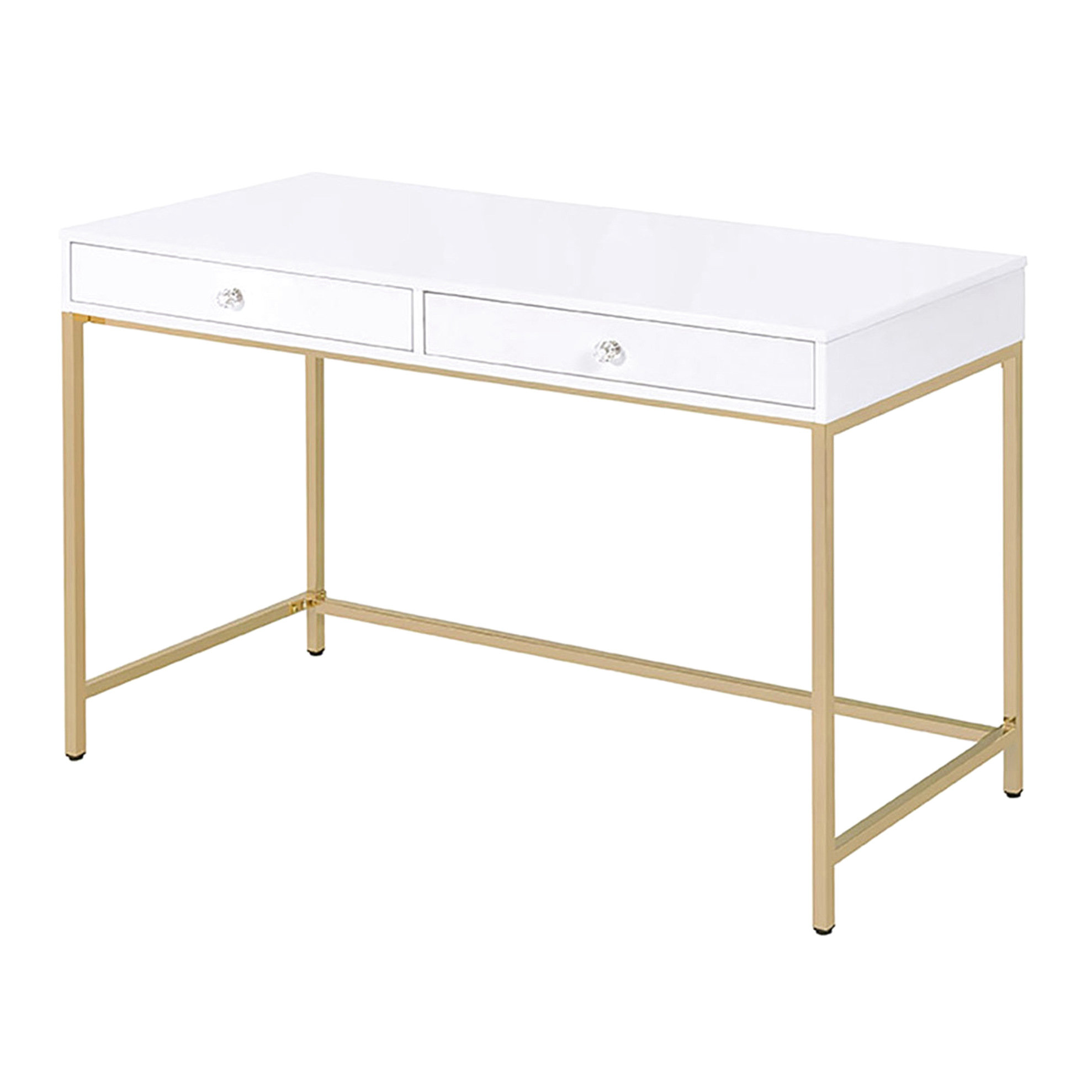 Brayden Studio Luxury White High Gloss Writing Desk With Gold And ...