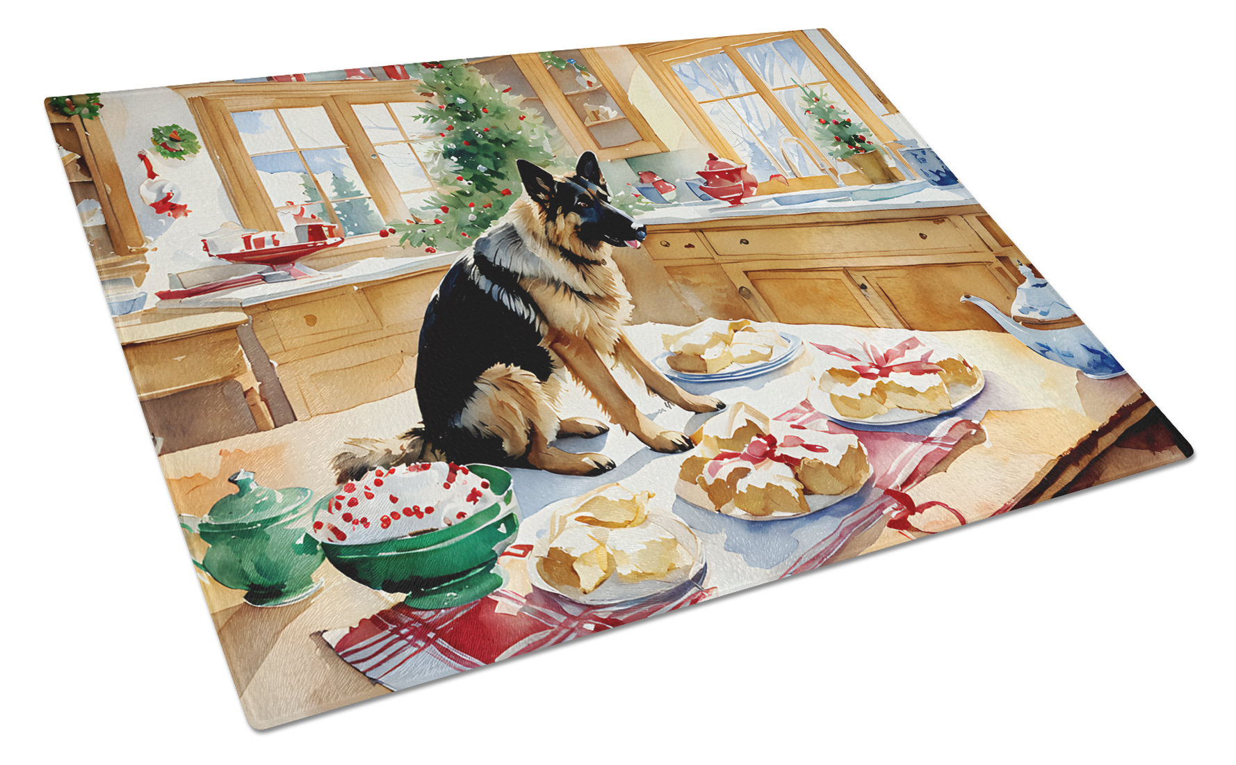 Caroline's Treasures German Shepherd Christmas Cookies Glass Cutting ...