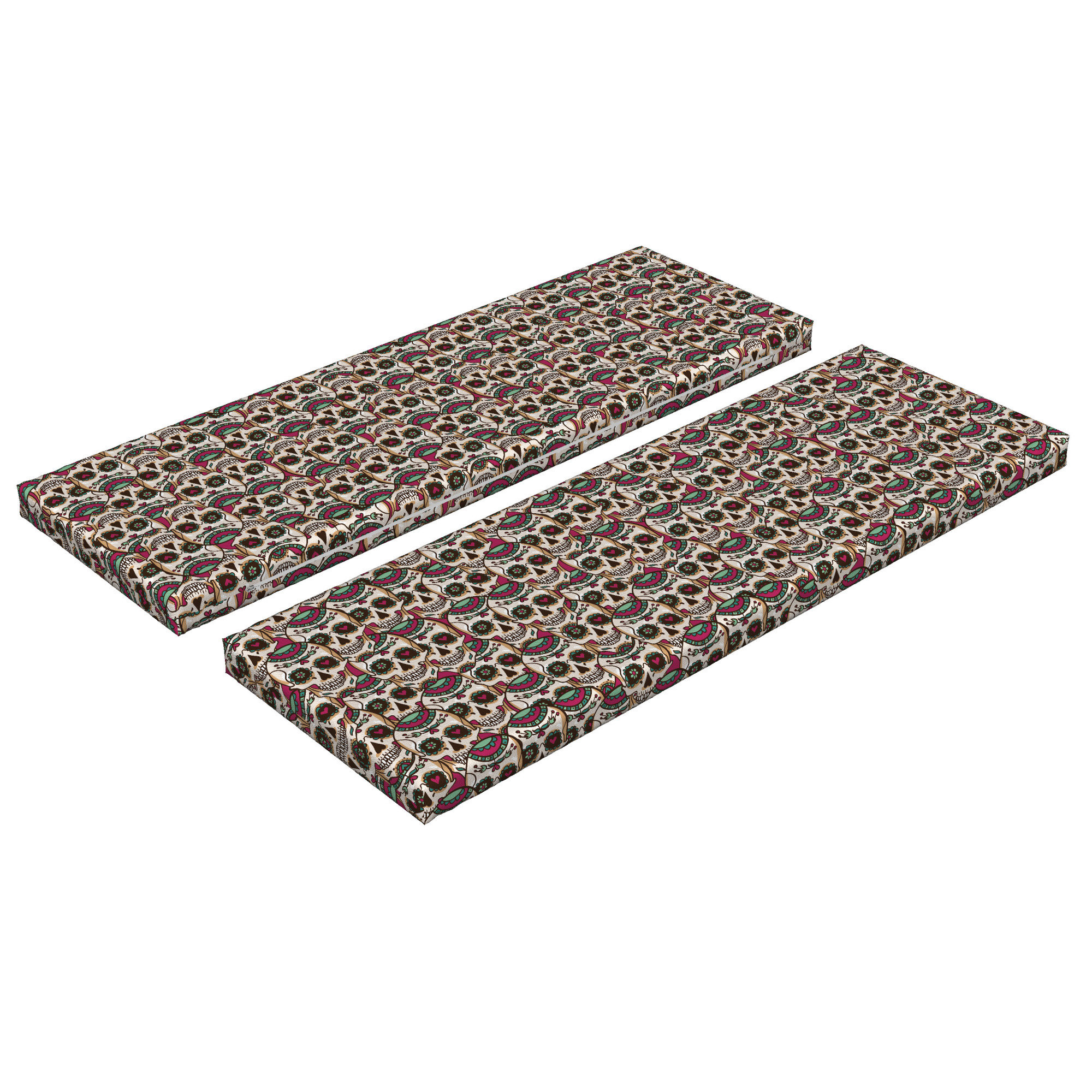 Ambesonne Sugar Skull Bench Cushion Set Of 2, Creepy Head Bones With ...