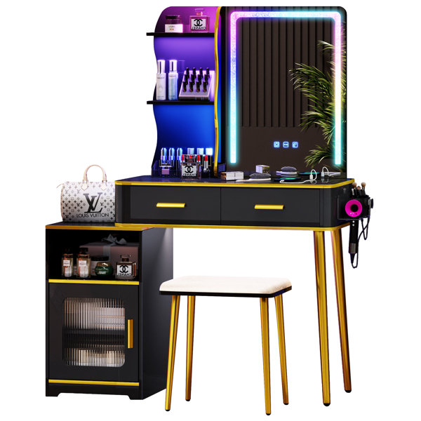Mercer41 Ronalie Makeup Vanity with LED Light | Wayfair
