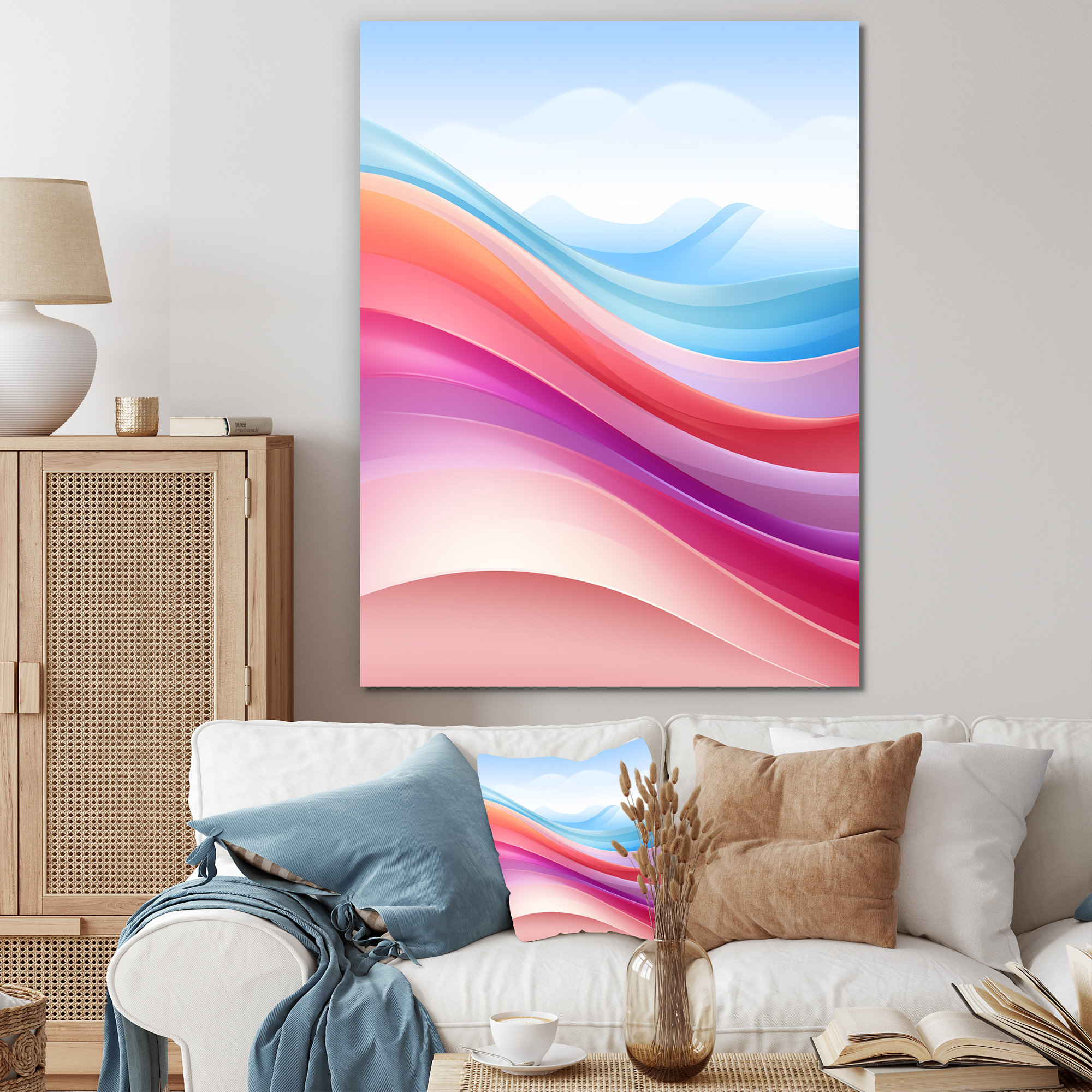 Wrought Studio™ Blue And Light Pink Abstract Waves - Abstract Shapes ...
