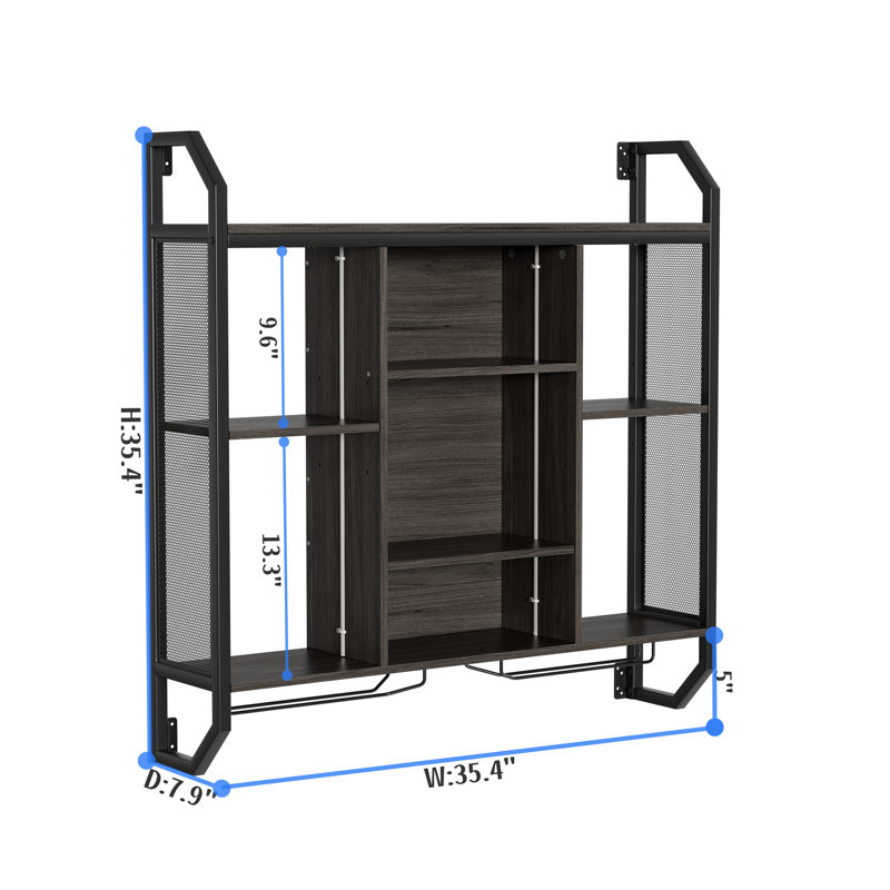 17 Stories Floating Led Lighted Bar Shelves, Wall Mounted Liquor Rack ...