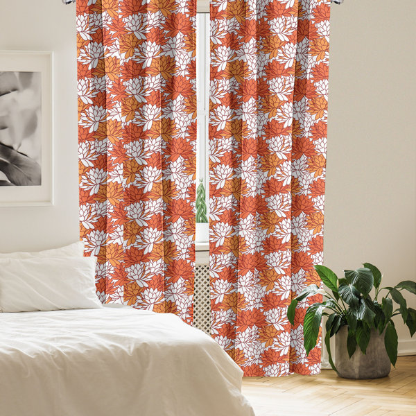 Ambesonne Floral 4-Panel Curtains, Overlapping Lotus Flower Pale Orange ...
