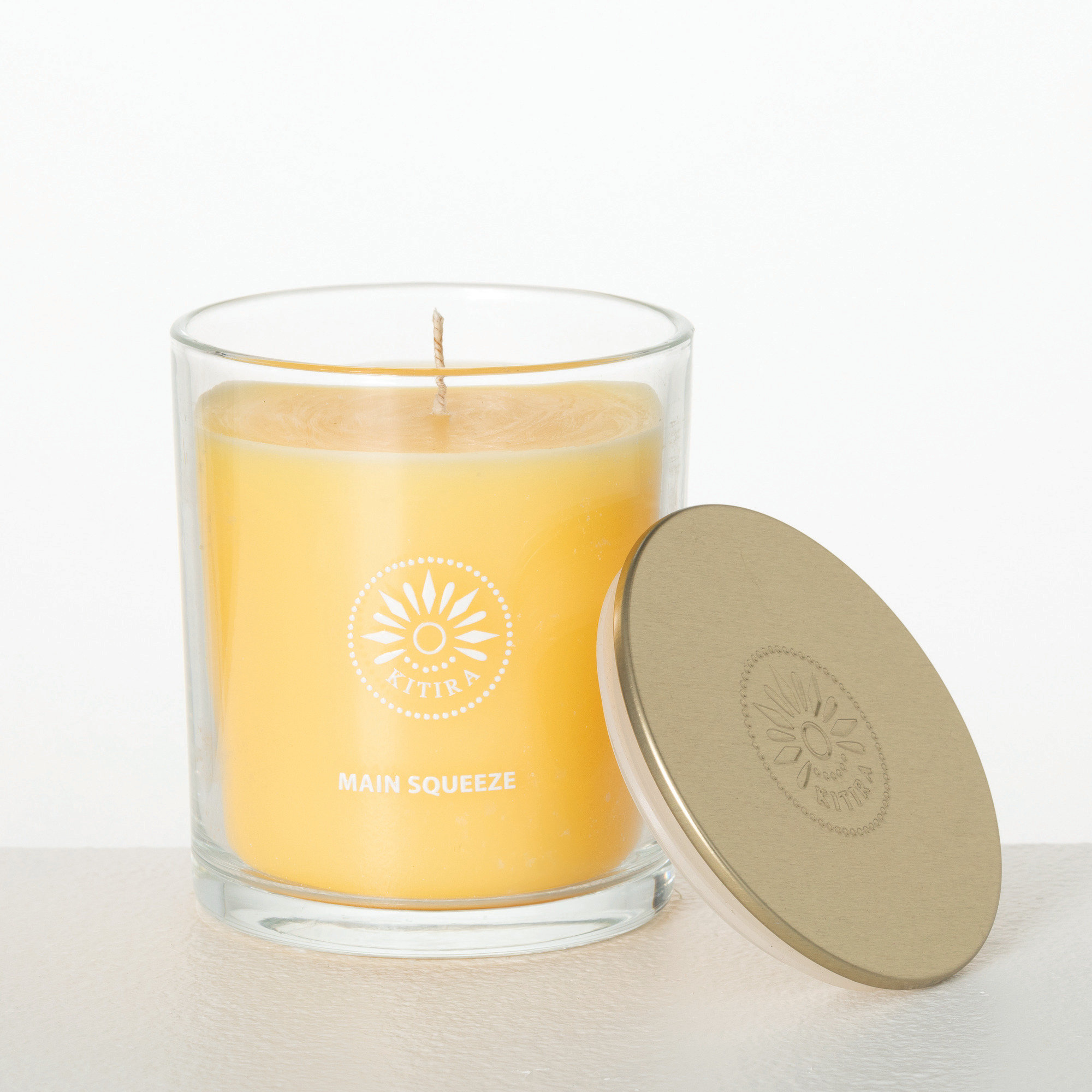 Latitude Run® Vance Kitira Main Squeeze Yellow Candle Jar, Persimmon & Peach Scented Single Wick ...