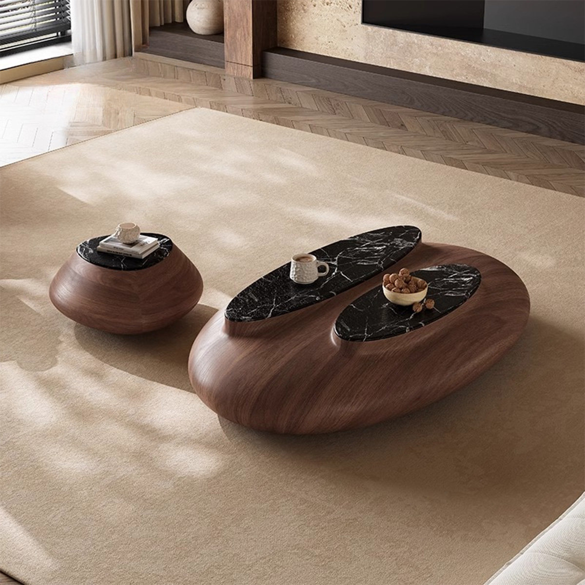 Organix Pattern 47.24" Artificial Walnut Veneer Coffee Table Set | Wayfair