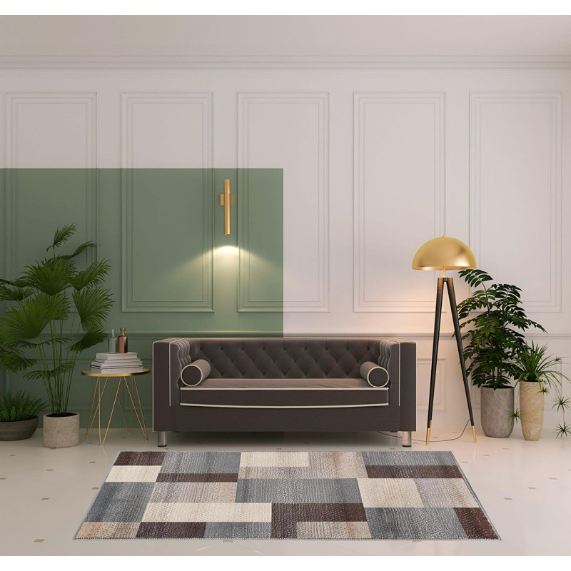 Ebern Designs Quanetra 8' X 10' Gray Brown and Cream Patchwork Area Rug ...