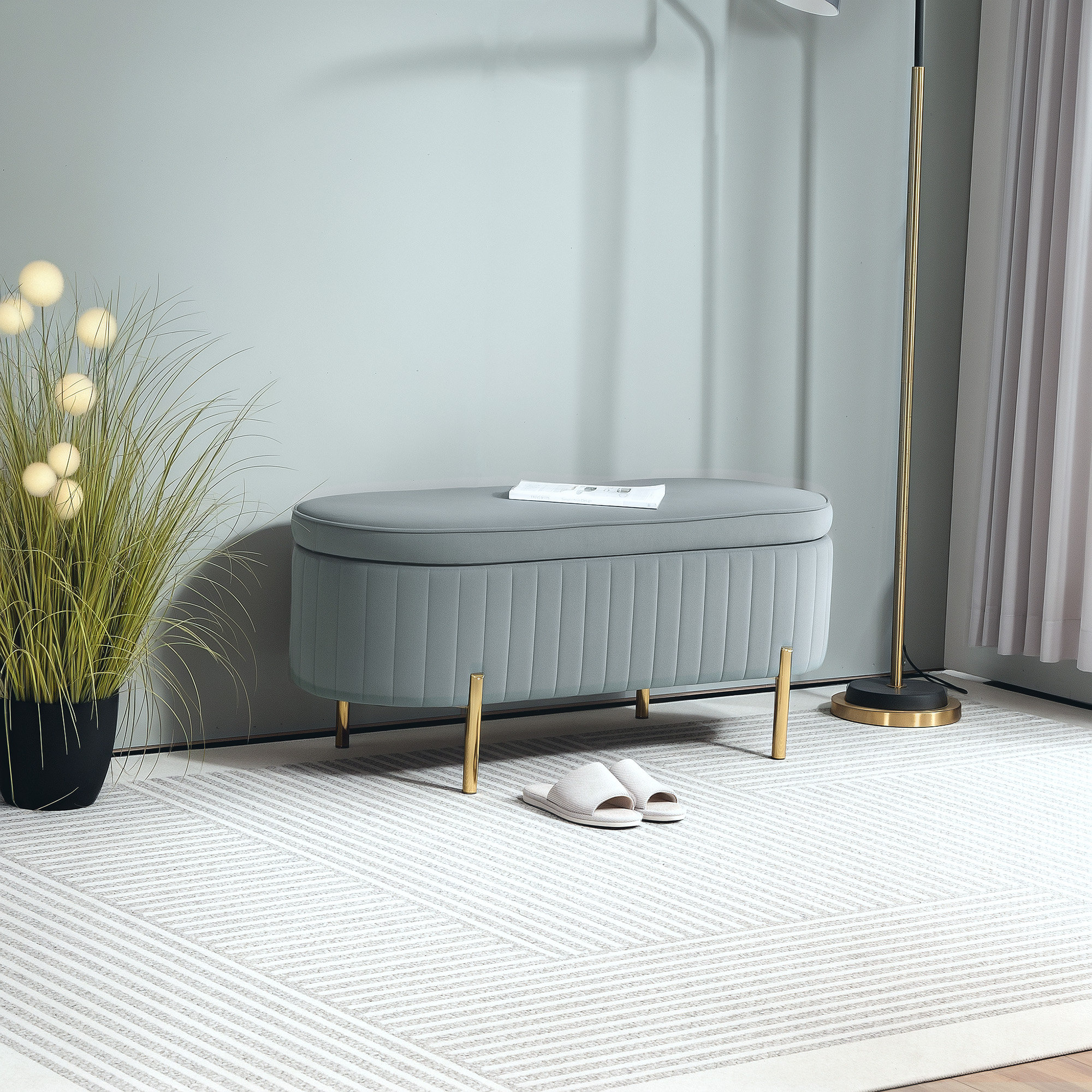 Mercer41 Upholstered Bedroom Bench, Channel Tufted Ottoman Bench, Cream ...