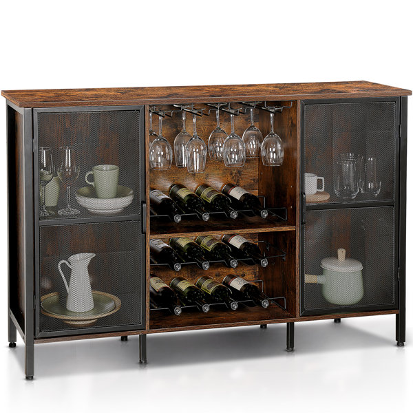 17 Stories Kaylianne 55" Wine Bar Cabinet with Wine and Glass Rack ...