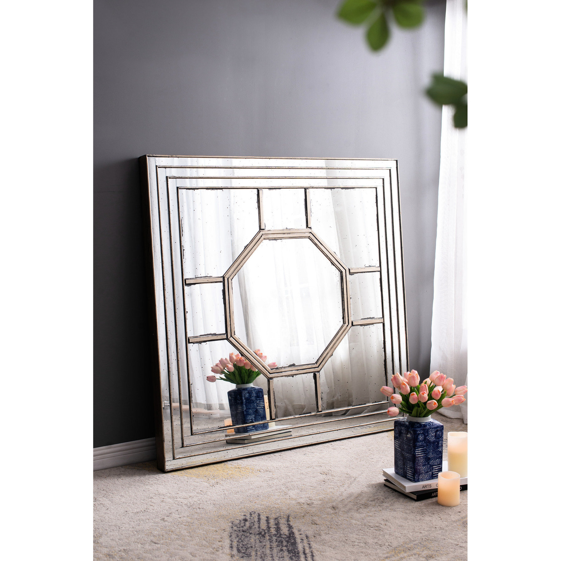 Everly Quinn 48"x48" Decorative Mirrored Frame Square Wall Mirror ...