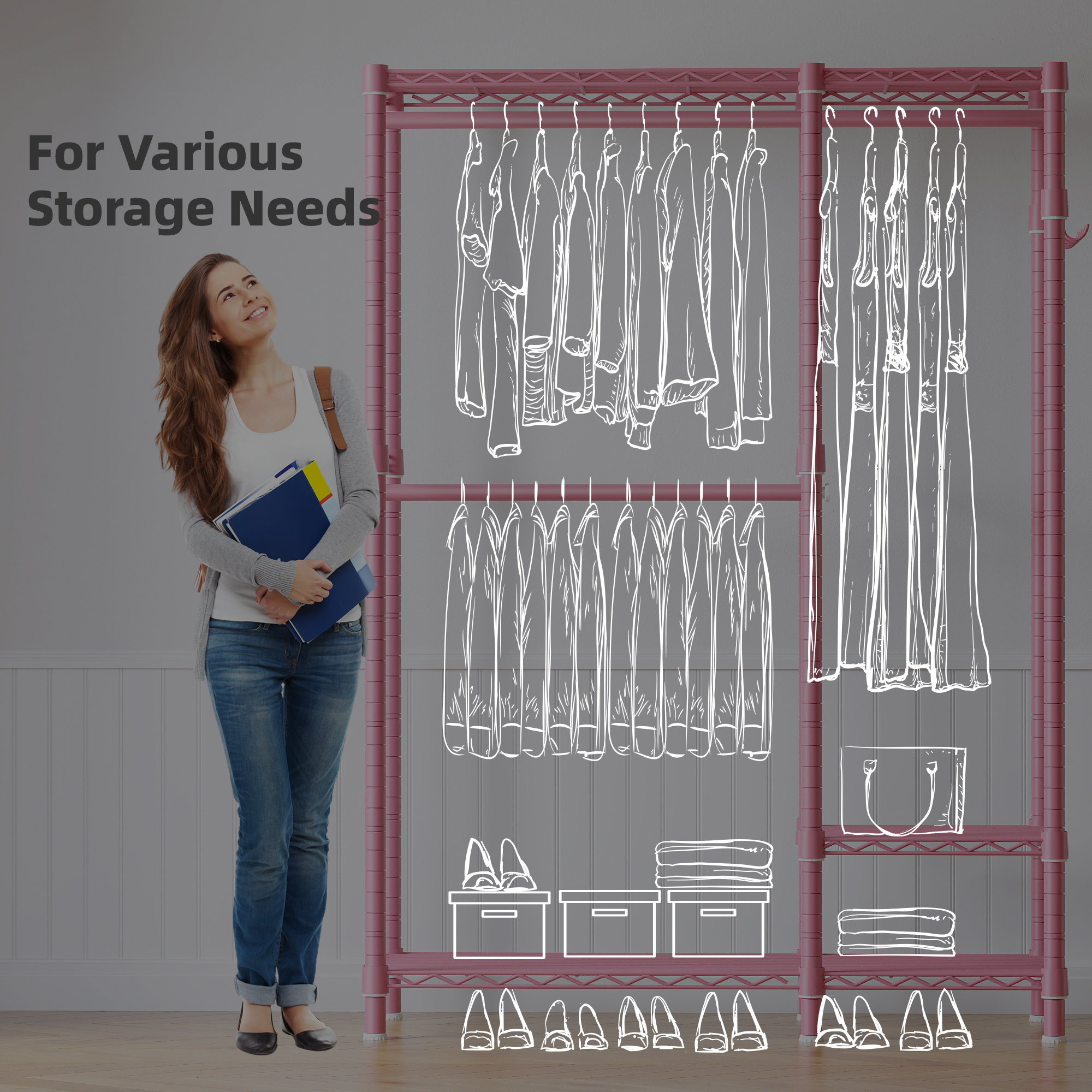 Rebrilliant Mida 77"H Clothing Rack Heavy Duty Clothes Rack Metal ...