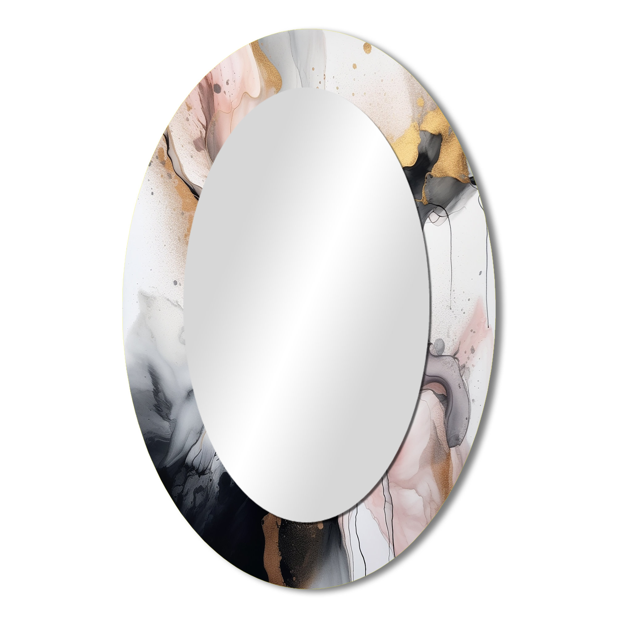 Mercer41 Pink Black Textured Splash Marble II - Pink Oval Wall Mirror ...