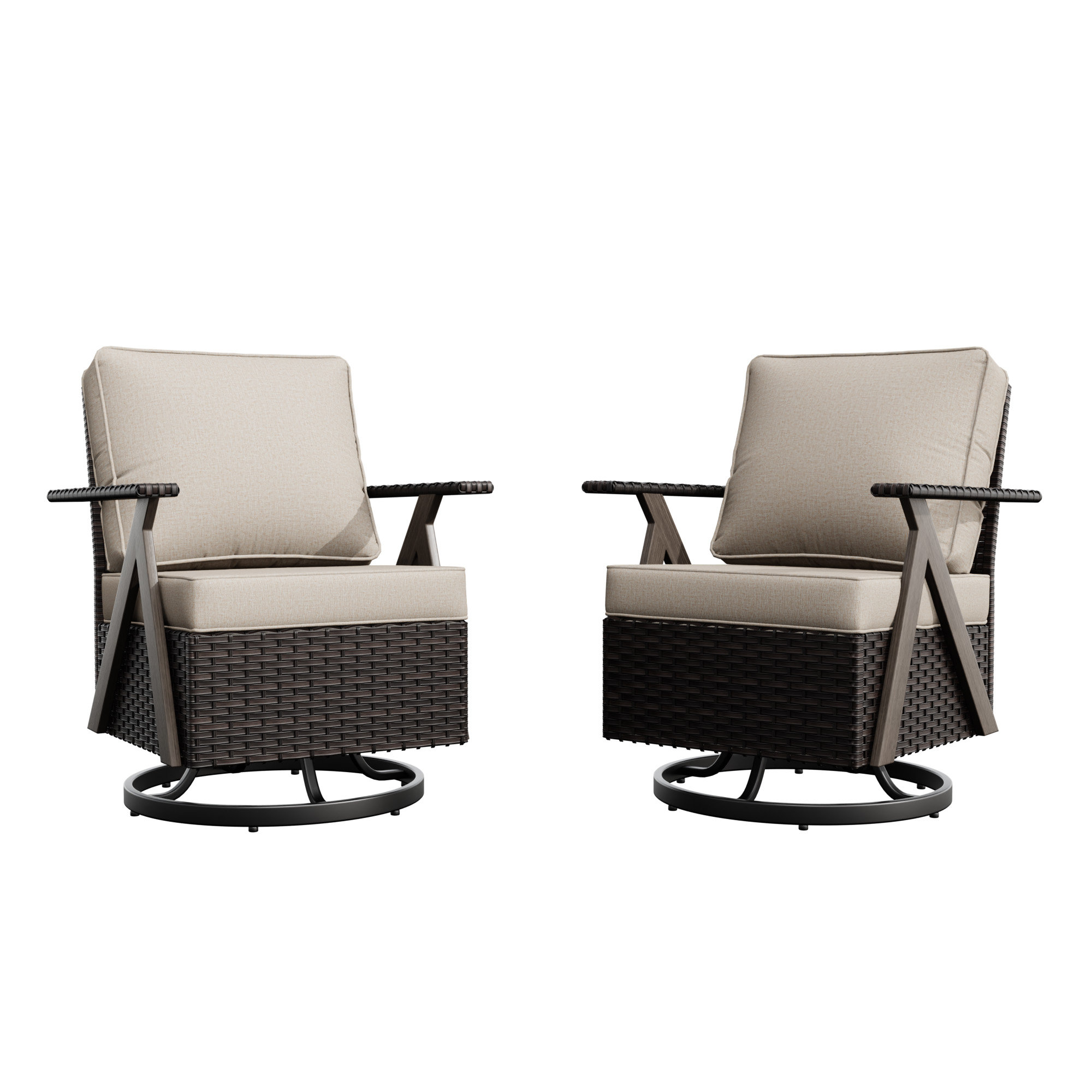 Latitude Run® R-Shaped Rattan Armrest Swivel Rocker Chairs - Wayfair Canada