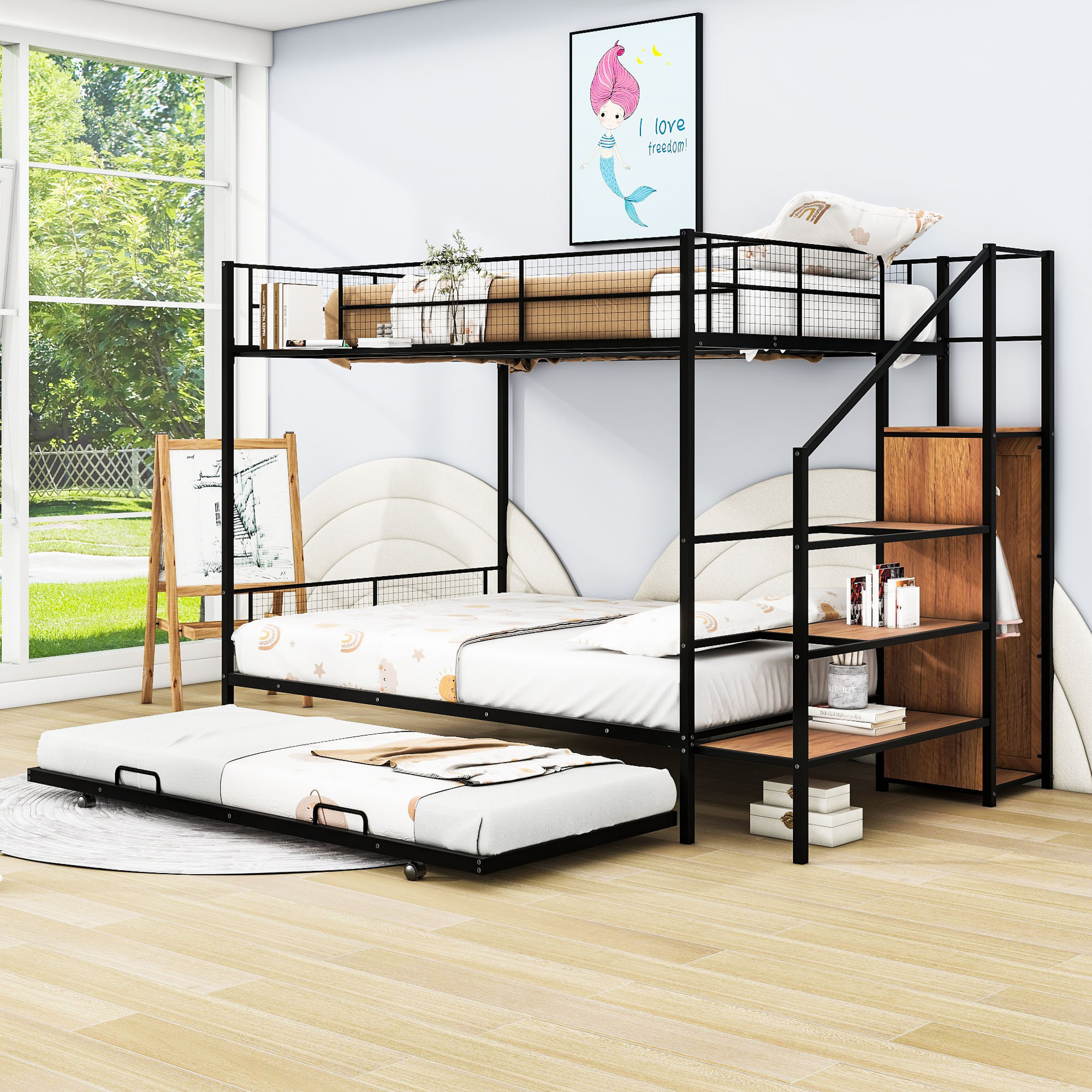 Mason & Marbles Brentry Twin Over Full Metal Bunk Bed With Built-In ...