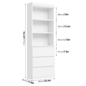 Yuan Home Bookcase With Drawers 70.27 Inches Tall Bookshelf Farmhouse ...