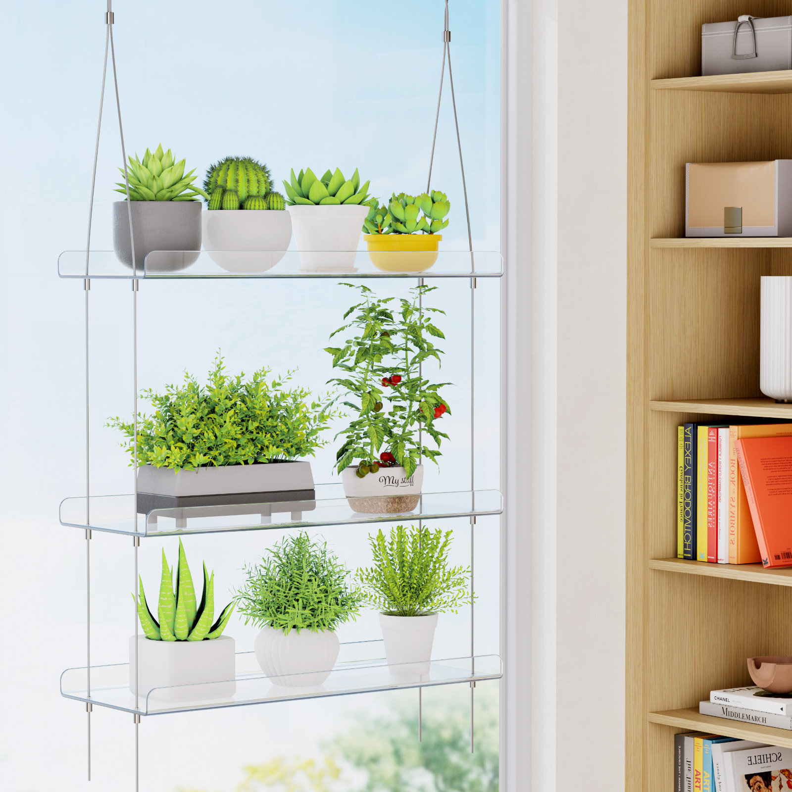 Ebern Designs 3-tier Window Plant Shelves 15 Inch, Acrylic Adjustable ...