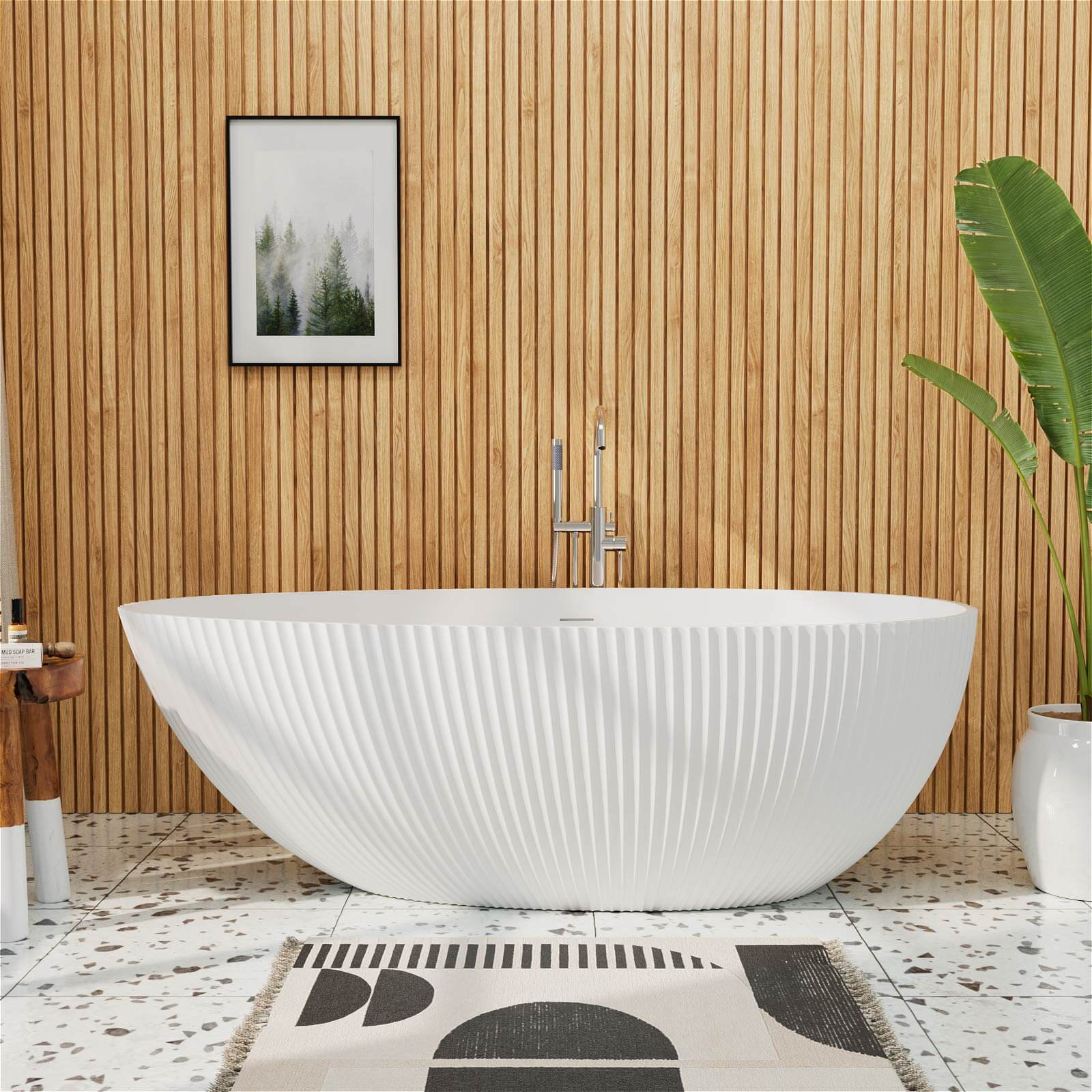 GIVING TREE 67" L Shell Texture Design Solid Surface Freestanding ...