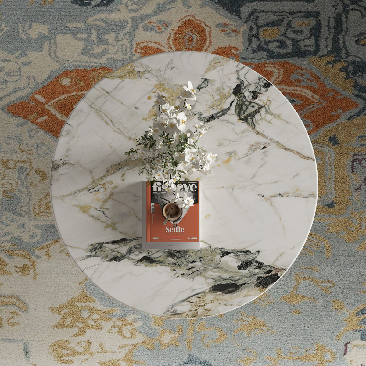 Everly Quinn 39" Round Metal and Stone Coffee Table with Hemisphere ...