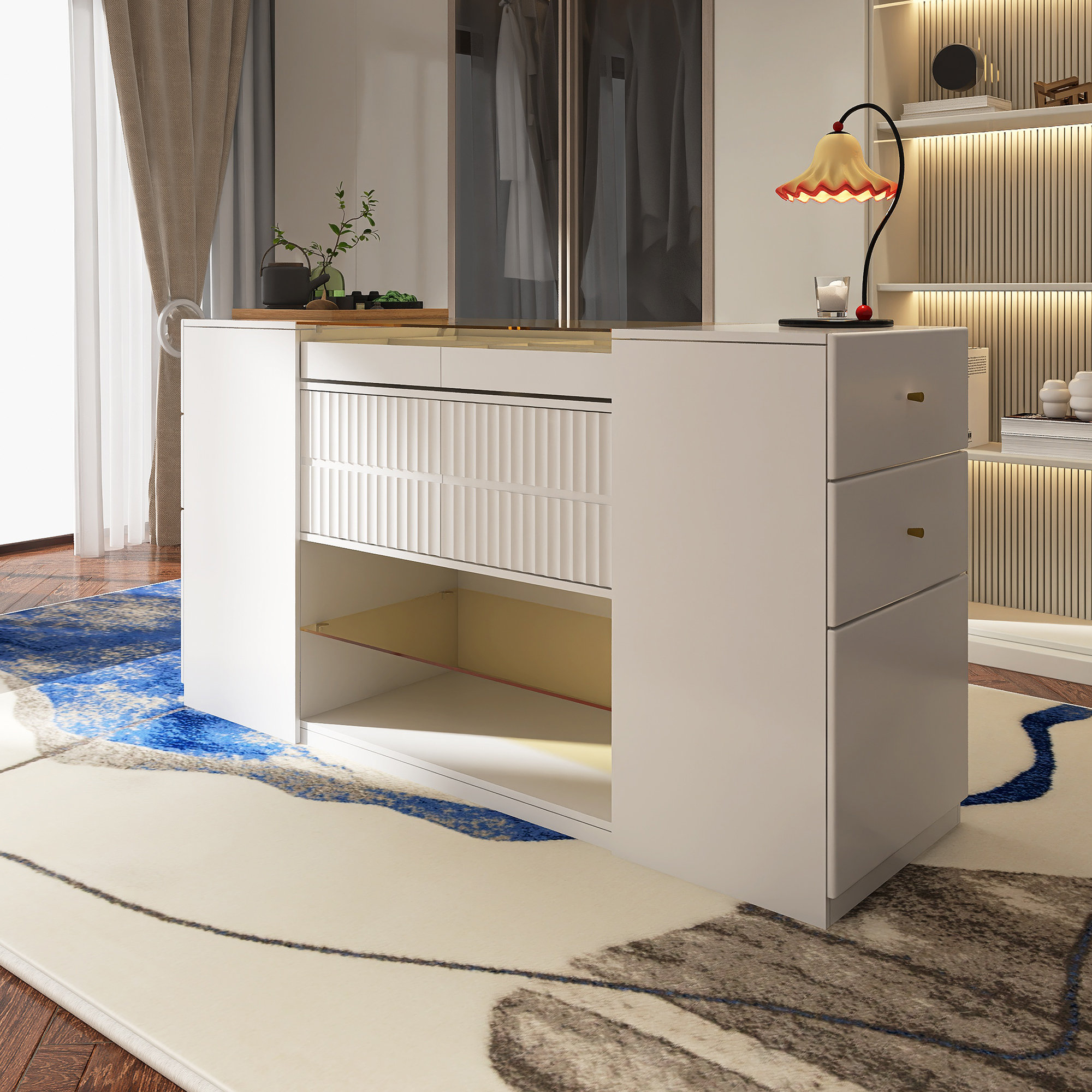 Kiddie Furniture Modern Luxury Multi-Functional 6 Drawer Storage Drawer Vanity Dresser With ...