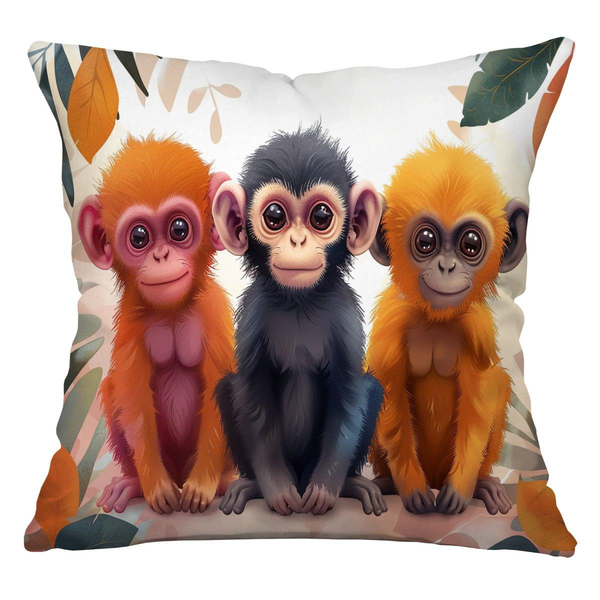 VisionDecor Baby monkeys Throw Pillow, Wildlife Pillows | Wayfair