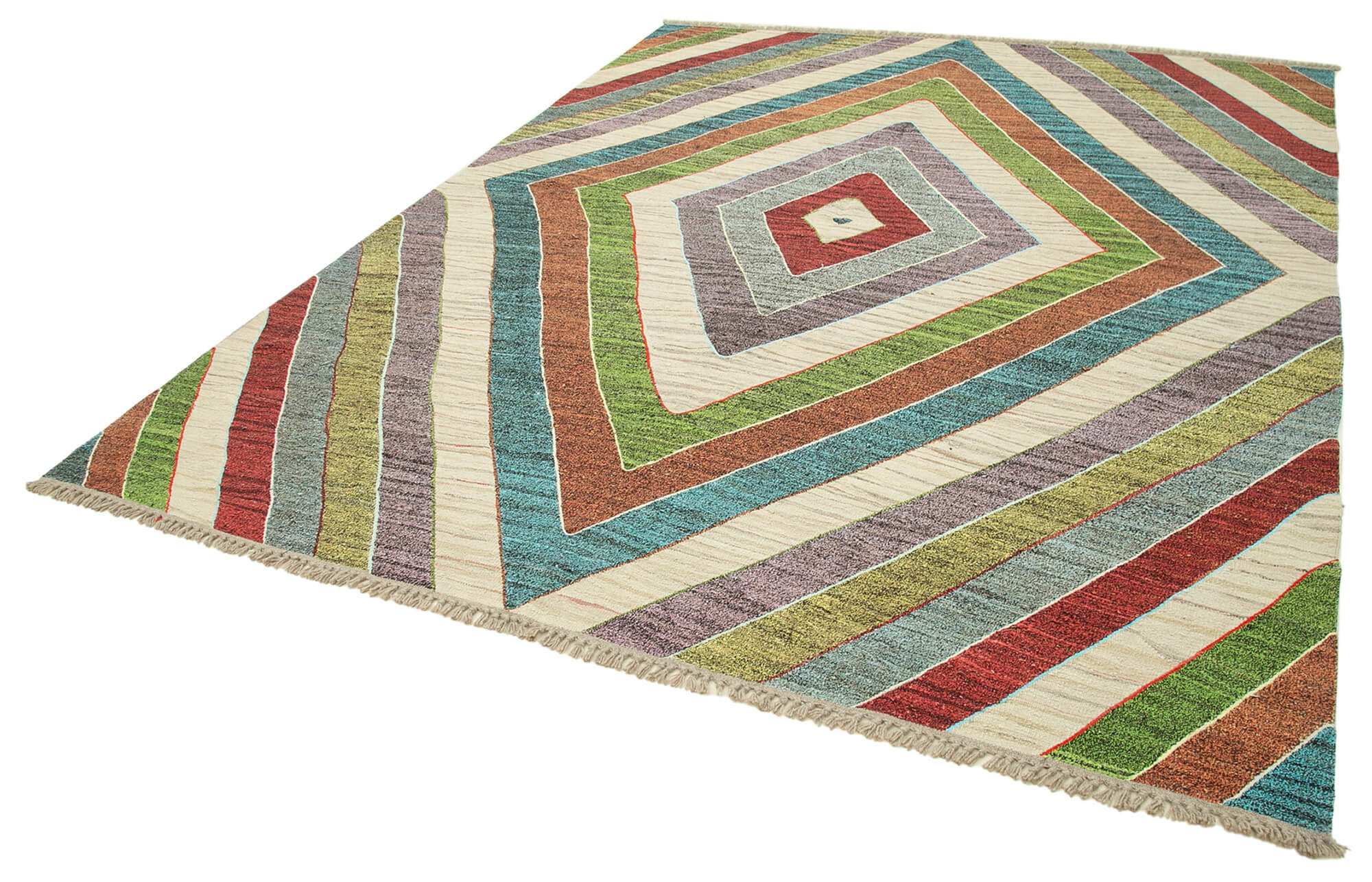Lofy White Geometric Wool Handmade Area Rug | Wayfair