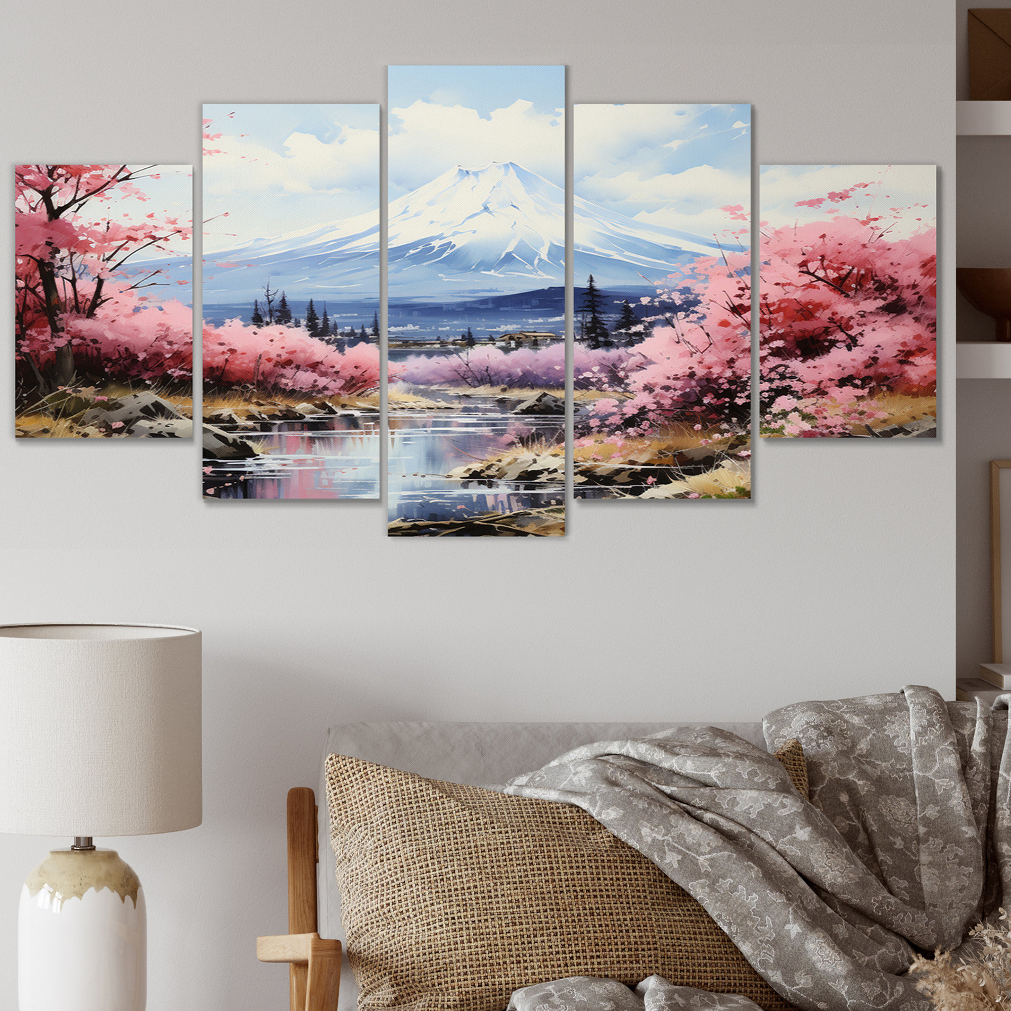 Lark Manor™ Japon Art Pink Mount Fuji IV - Japanese Canvas Wall Art - 5 ...