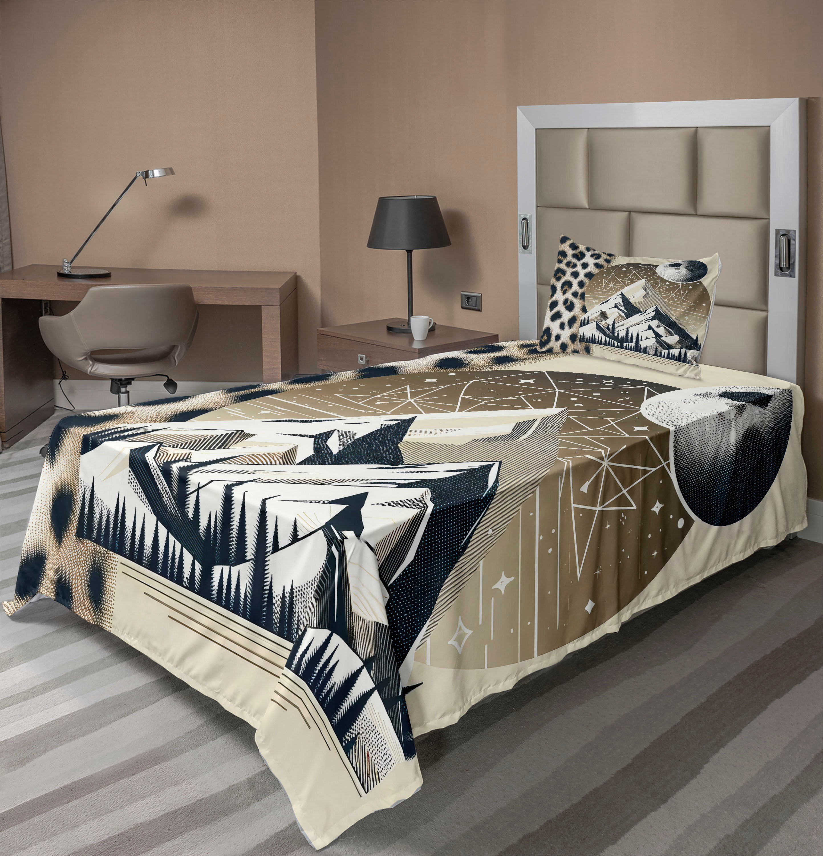 Ambesonne Wild Mountains Sheet Set Boho Night Leopard Sepia Dark Blue Grey | Wayfair