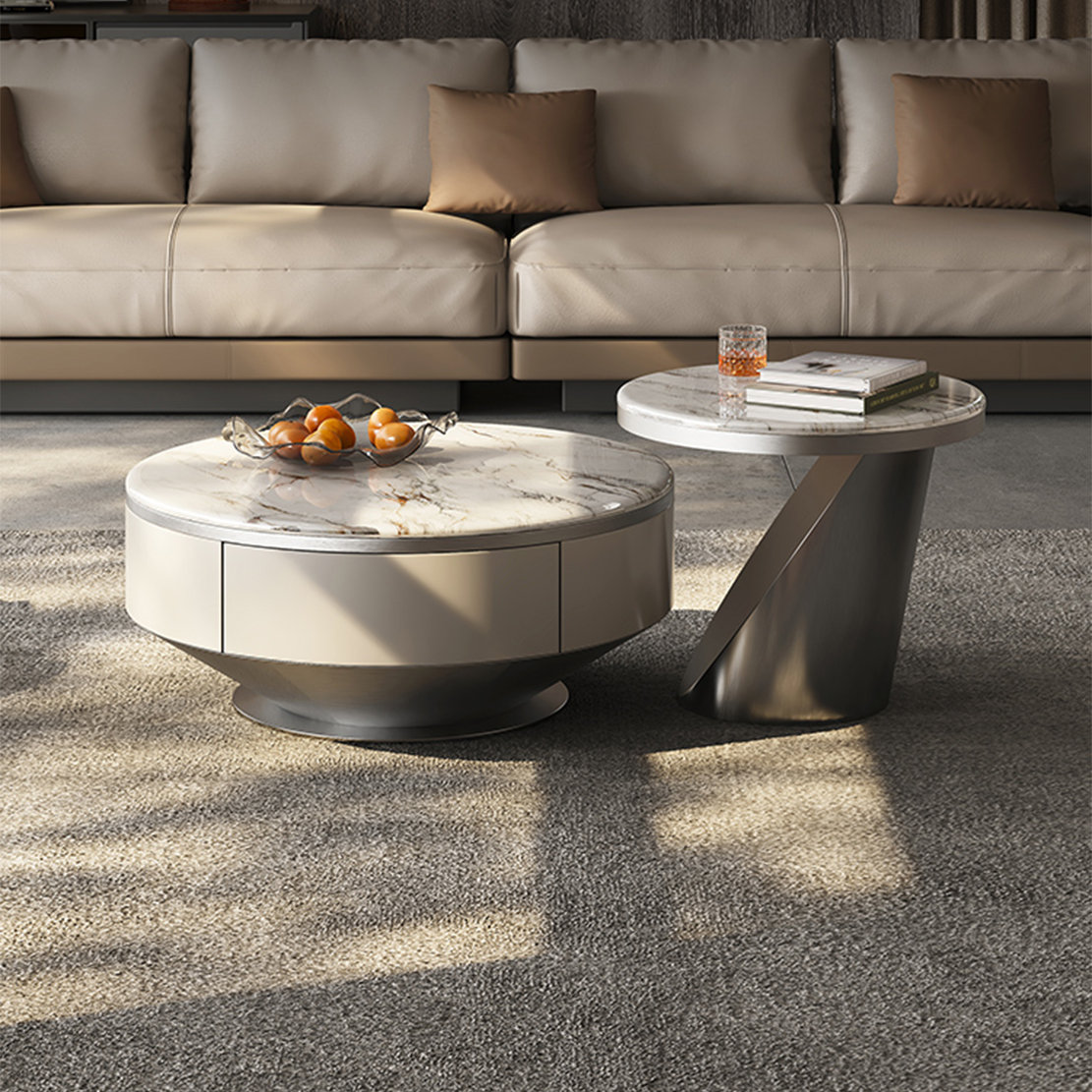 ComfyFurnituress Modern Rock Plate Round Combination Coffee Table ...