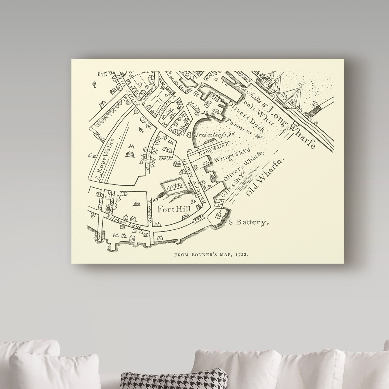 Trademark Fine Art 'Map of Boston Bonner' by Drawing Print on Wrapped ...