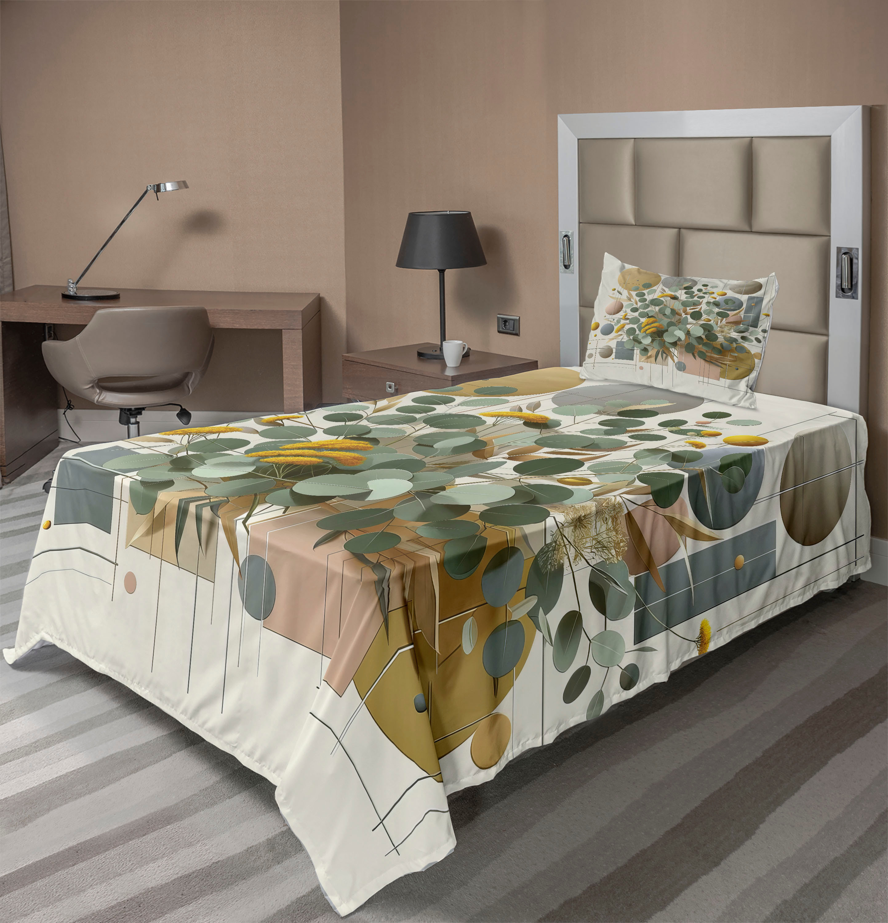 Ambesonne Eucalyptus Leaves Sheet Set Blooming Geometry Green ...