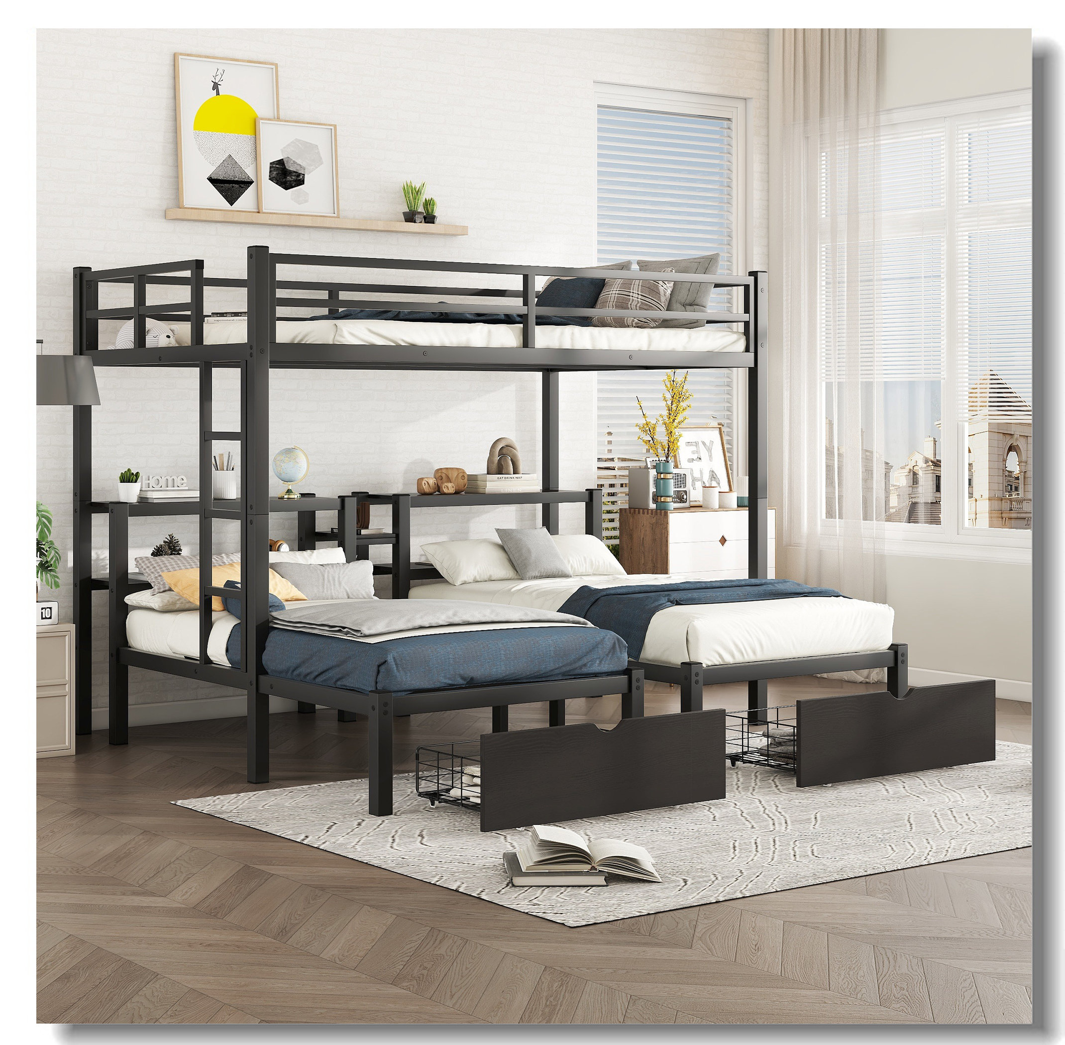 Isabelle & Max™ FULL XL Over Twin & Twin Triple Bunk Bed With Drawers,Multi-Functional Metal ...