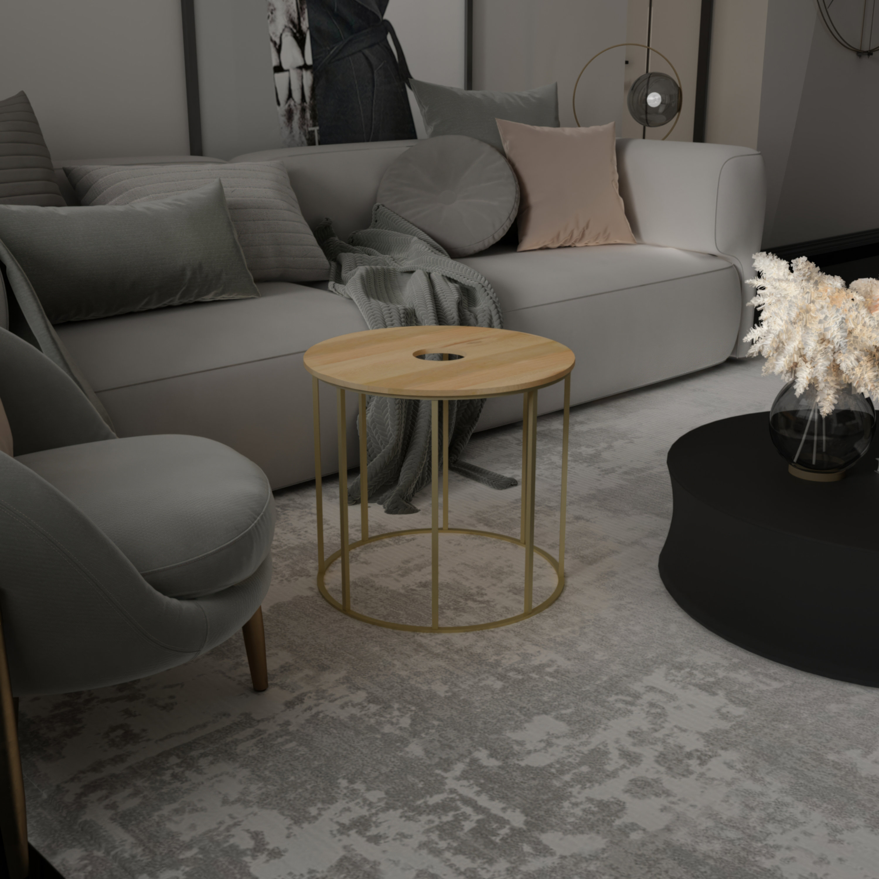 Mercer41 Hurayth Orb Side End Table - Round Natural Mango Wood Top With ...