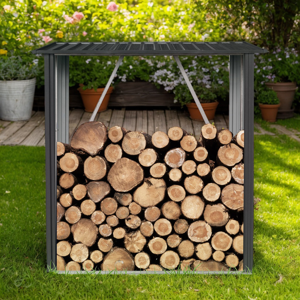 Watque Kita 3 Ft. W x 5 Ft. D Outdoor Metal Firewood Rack with Sloped ...
