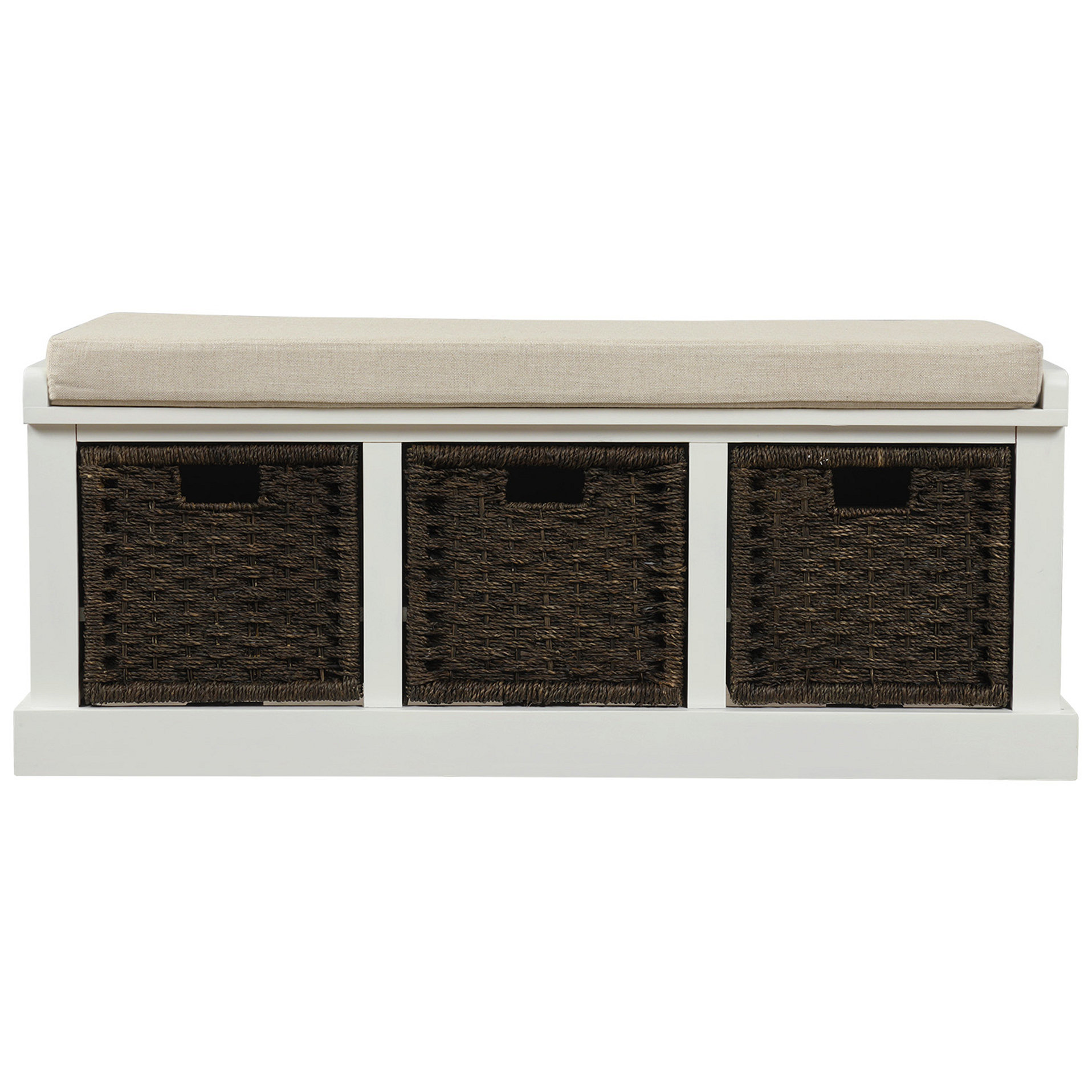 Hokku Designs Rustic Storage Bench With 3 Removable Classic Rattan ...