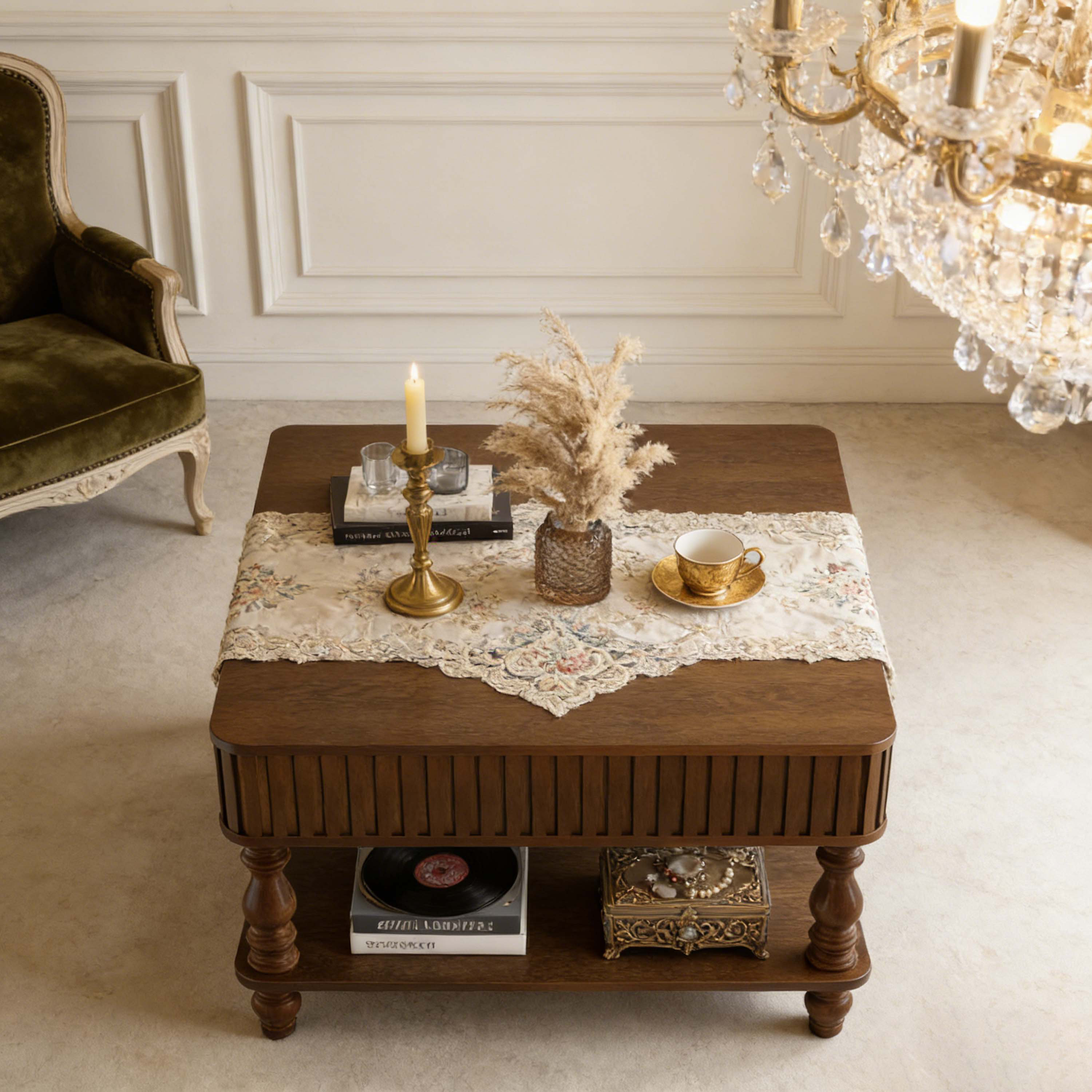 Ivy Bronx 31.5 Inch Square Fluted Lift-Top Coffee Table With Hidden ...