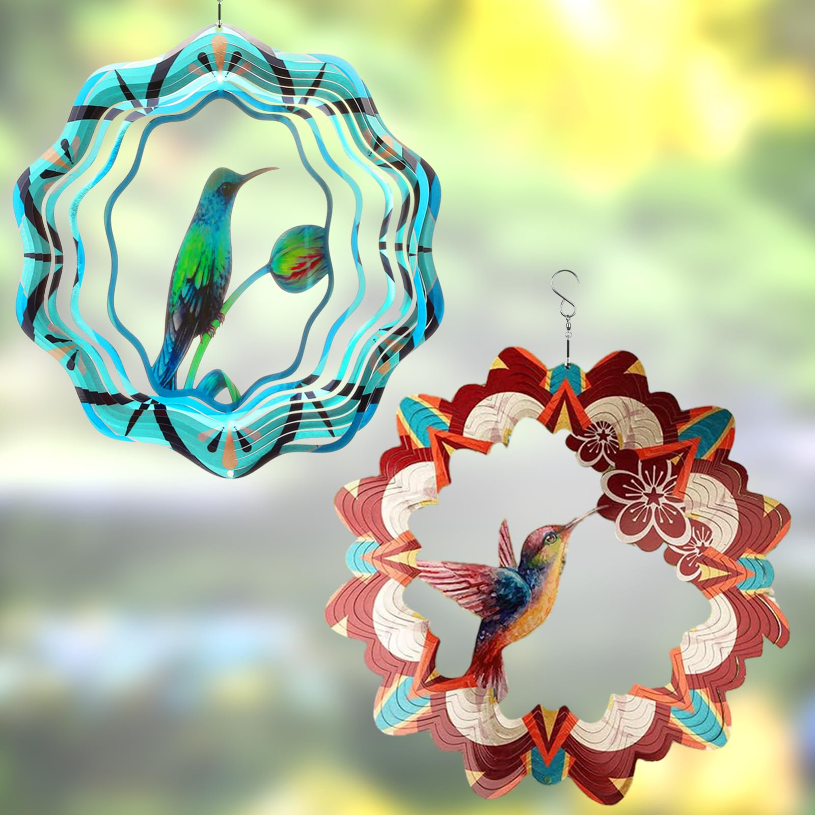 Arlmont & Co. 2Pcs Wind Spinners Outdoor - 12in Large Hummingbird Wind ...