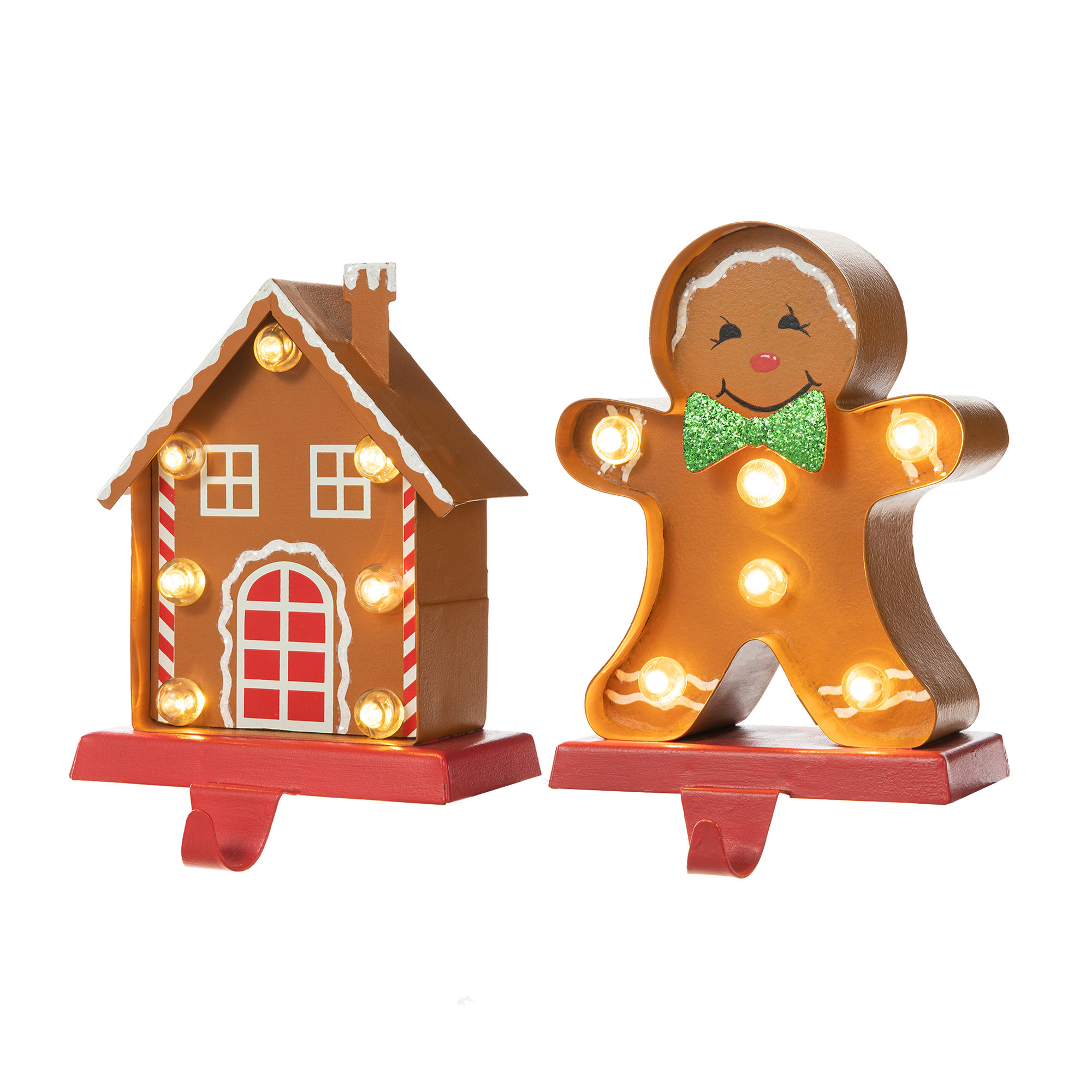 The Holiday Aisle® 2 Piece LED Gingerbread House Stocking Holder ...