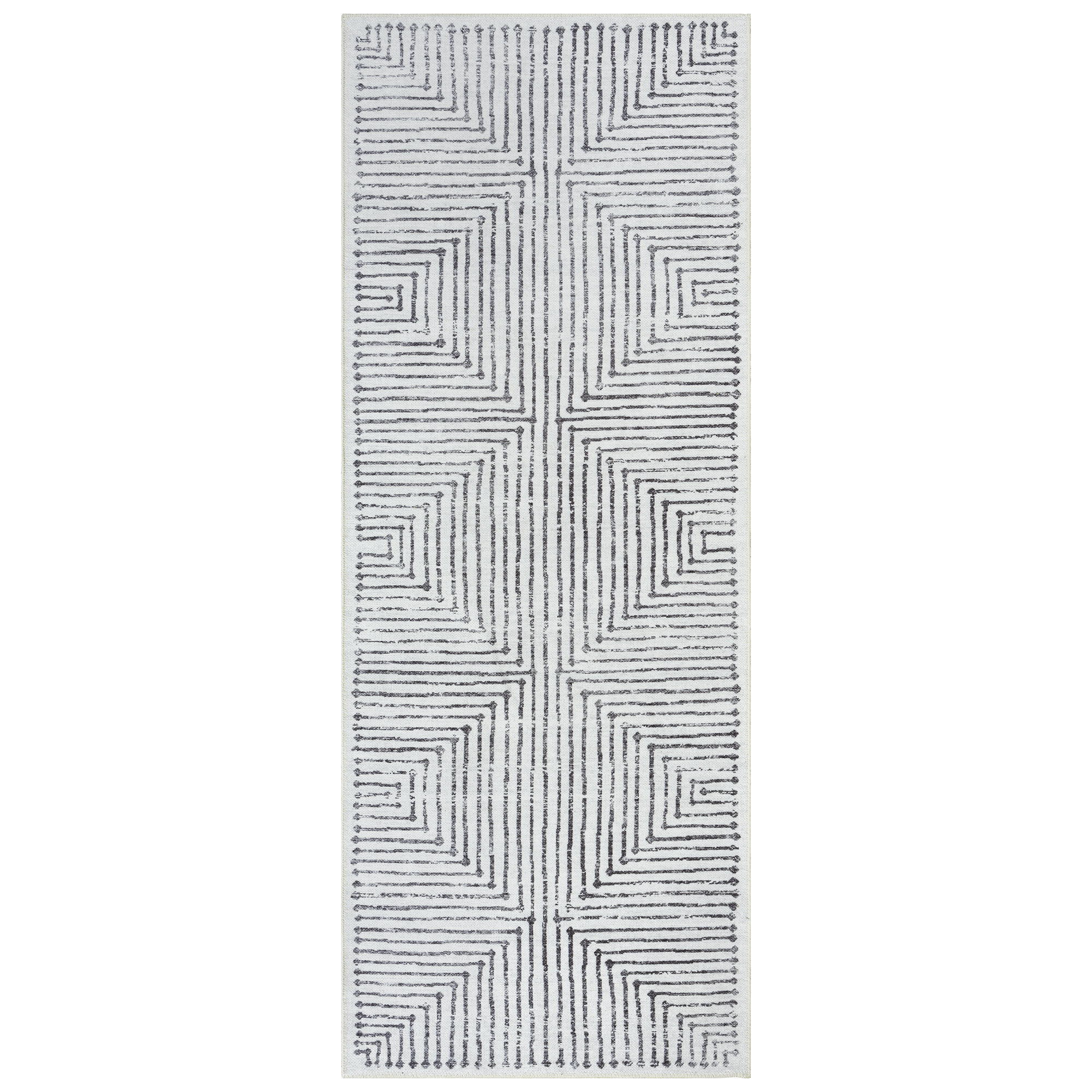 Ebern Designs Washable Non-Slip Modern Rug - Ivory / Black - Entryway ...