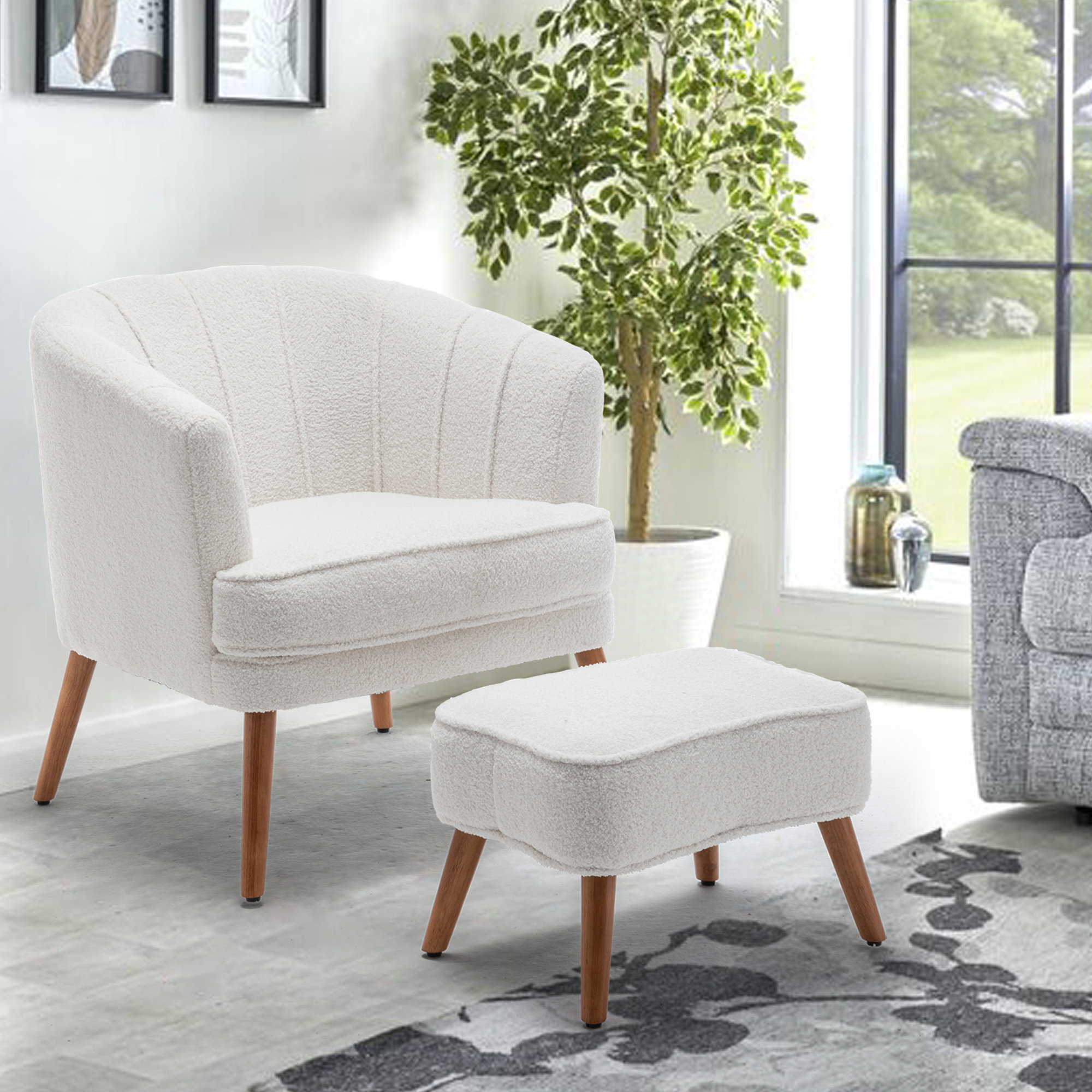 George Oliver Karcyn 26'' Wide Velvet Barrel Chair and Ottoman ...