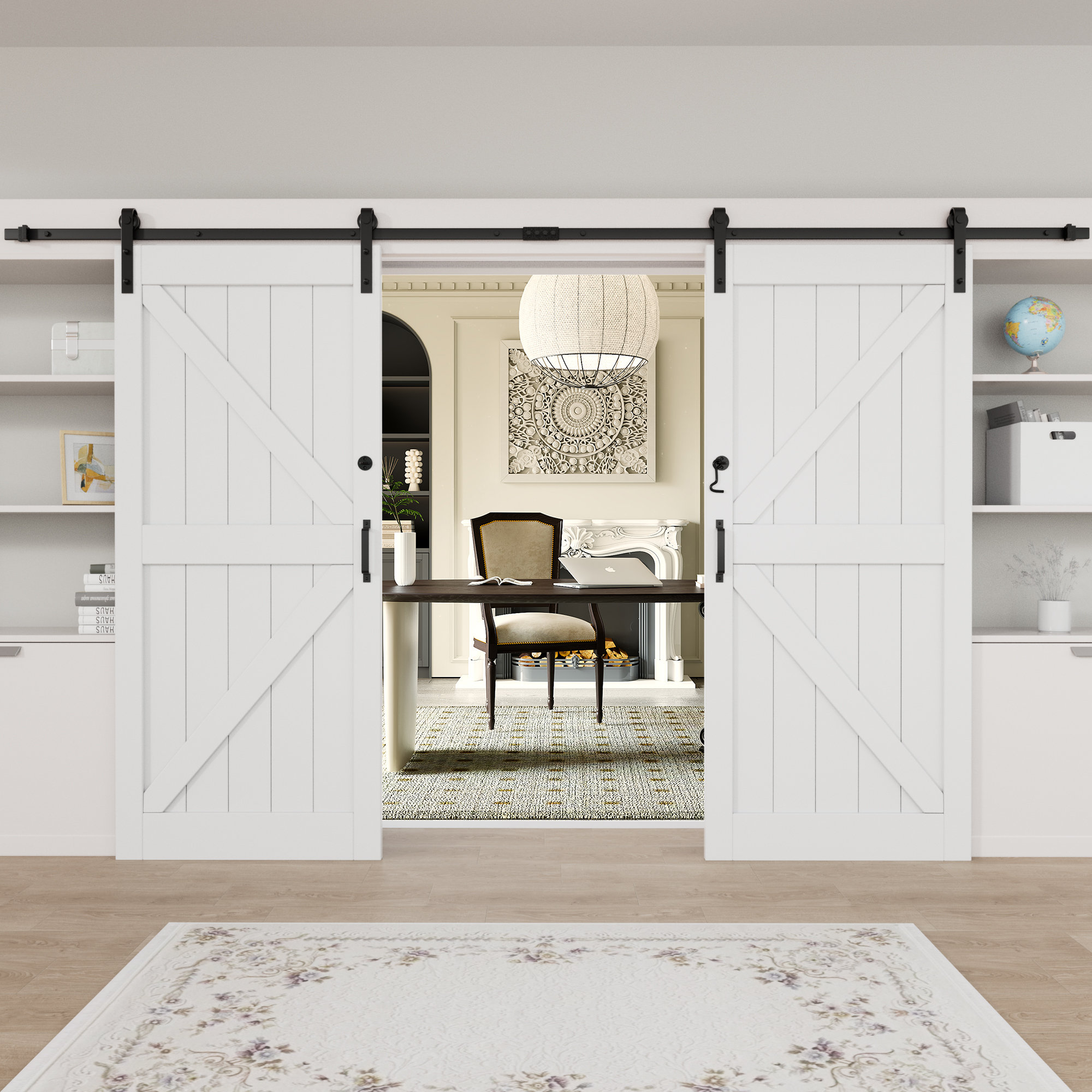 HOZONE 84'' Height Manufactured Solid Wood Primed Double Sliding Barn ...