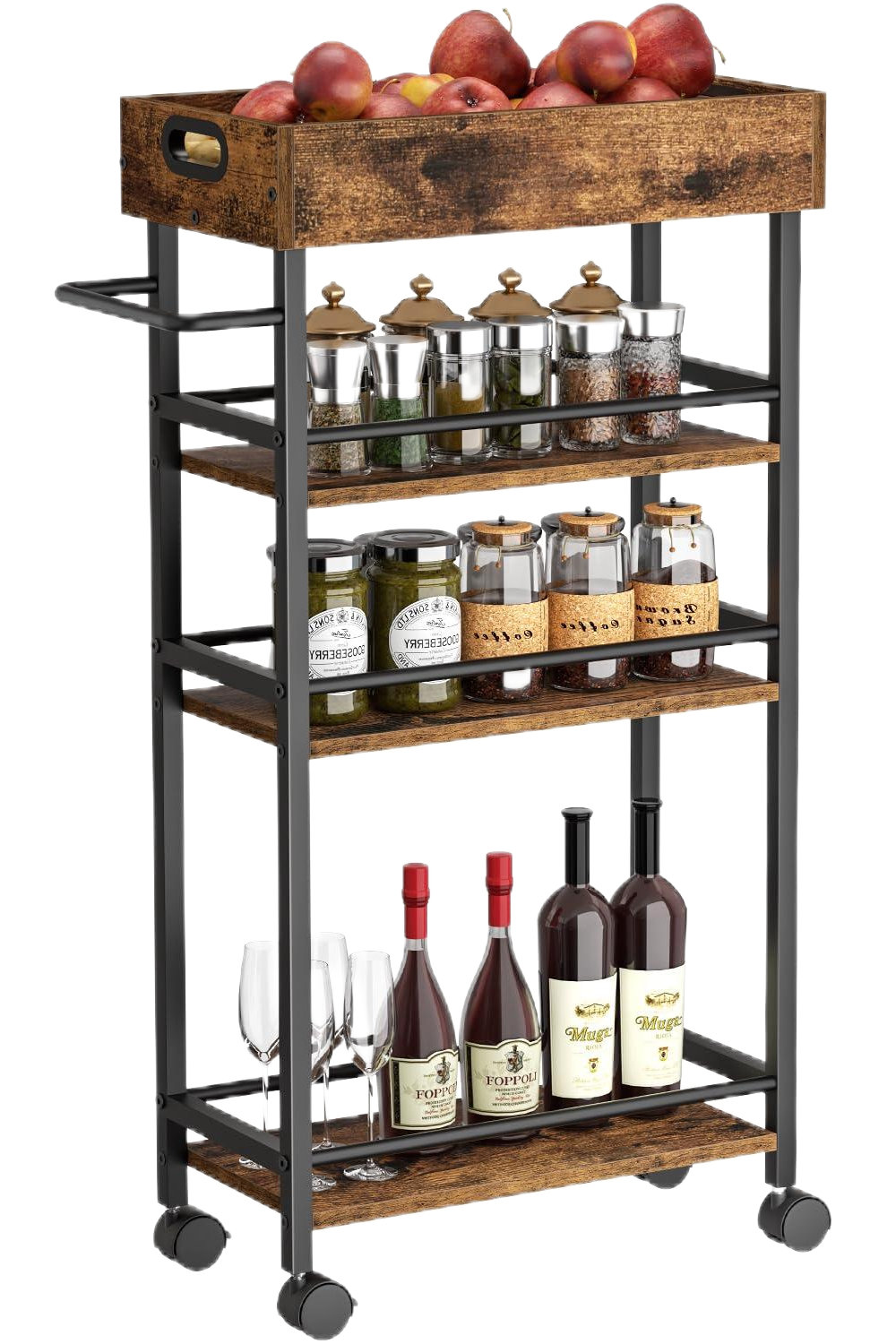 BOJUNTAN Slim Storage Cart, 4 Tier Rolling Cart With Handle, Rolling ...