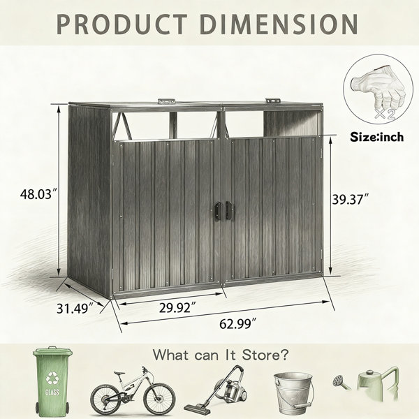 Flattery Metal Outdoor Garbage Bin Shed Stores Two Trash Cans With ...