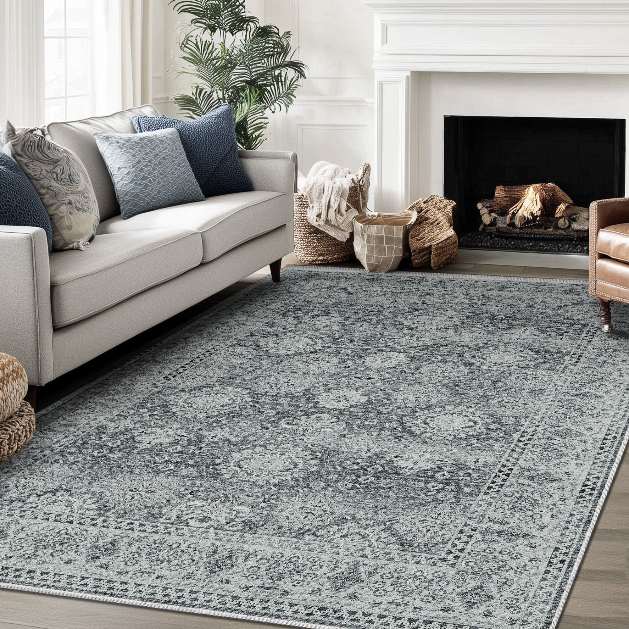 Bungalow Rose Oriental Octagon Medallion Teal Performance Machine ...