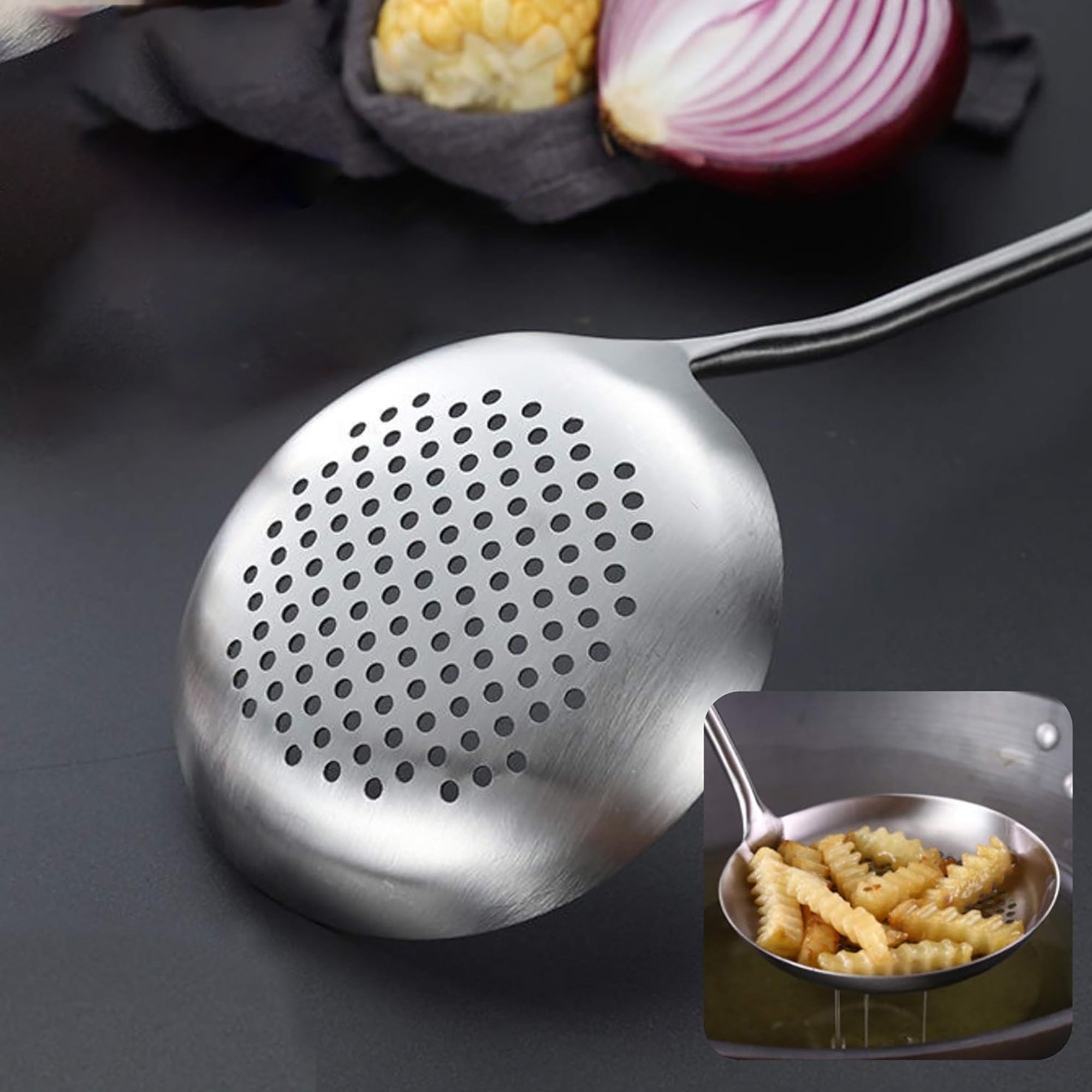 COSFUR 15.8 Inch 304 Stainless Steel Slotted Skimmer Spoon - Heat ...