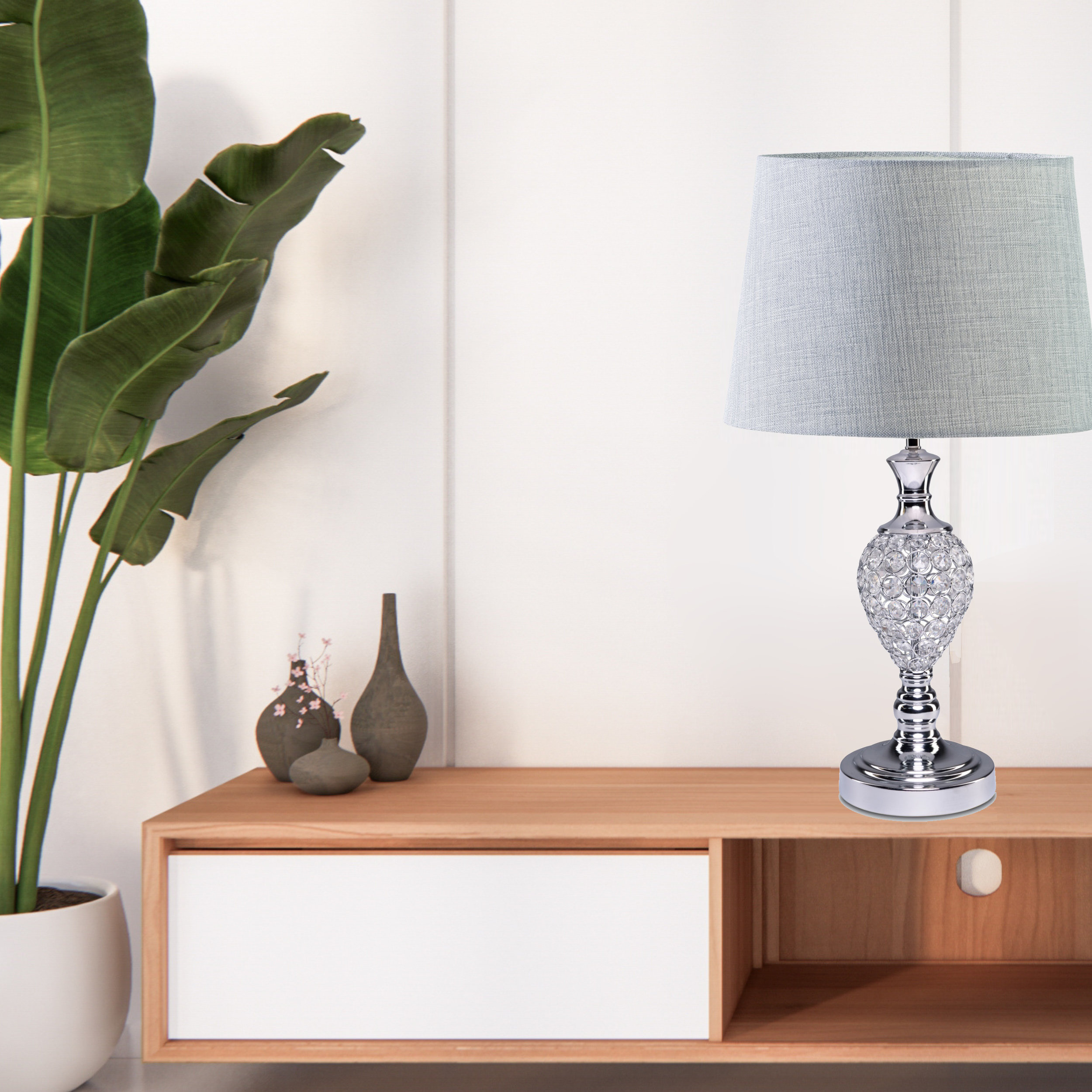 Rosdorf Park Glass Beaded Chrome Silver 54cm Metal Table Lamp | Wayfair ...