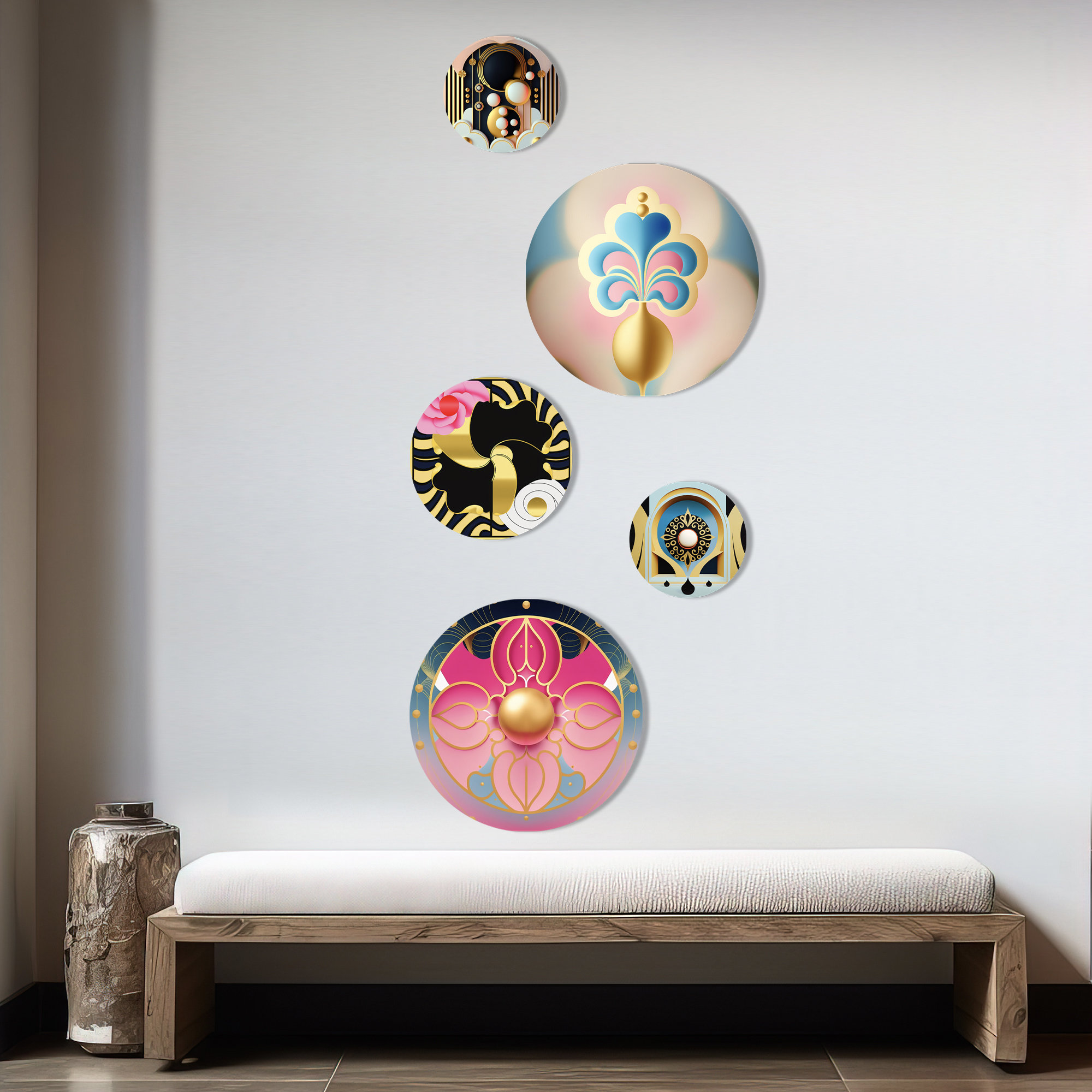 Design Art 5 Pink And Gold Abstract Flower Wall Decor Set Metal | Wayfair