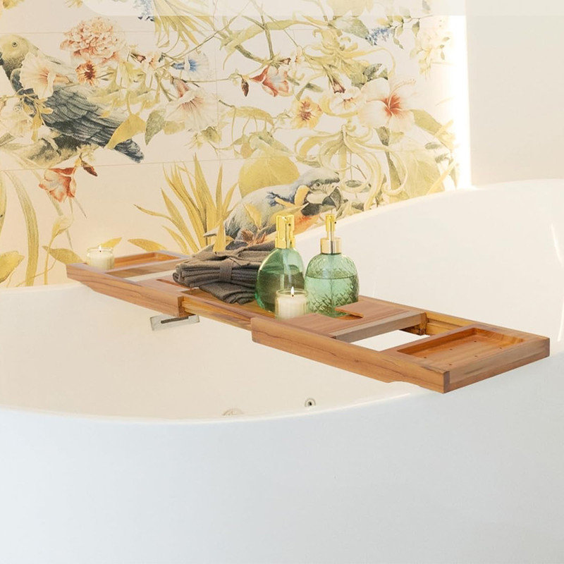 Corrigan Studio Teak Bathtub Tray, Bath Tray for Tub Bathroom ...